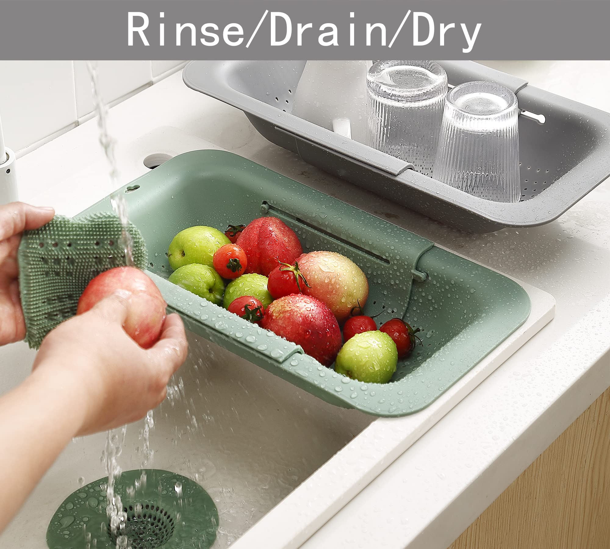 Domonic Home Colander Over the Sink Colander for Kitchen Sink, Over the Sink Strainer Basket Vegetables,Fruits,Pasta, Collapsible Colander 14.5"-19.5", Brilliant Rose Colander Dishwasher Safe