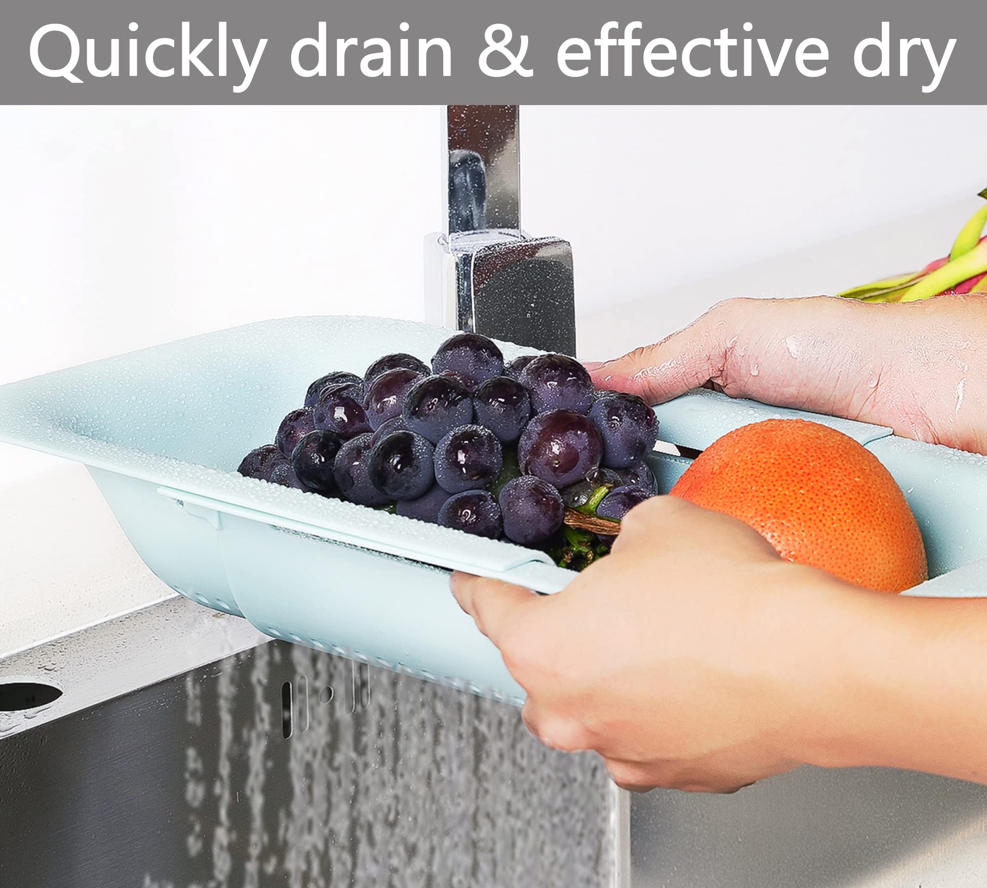 Domonic Home Colander Over the Sink Colander for Kitchen Sink, Over the Sink Strainer Basket Vegetables,Fruits,Pasta, Collapsible Colander 14.5"-19.5", Brilliant Rose Colander Dishwasher Safe