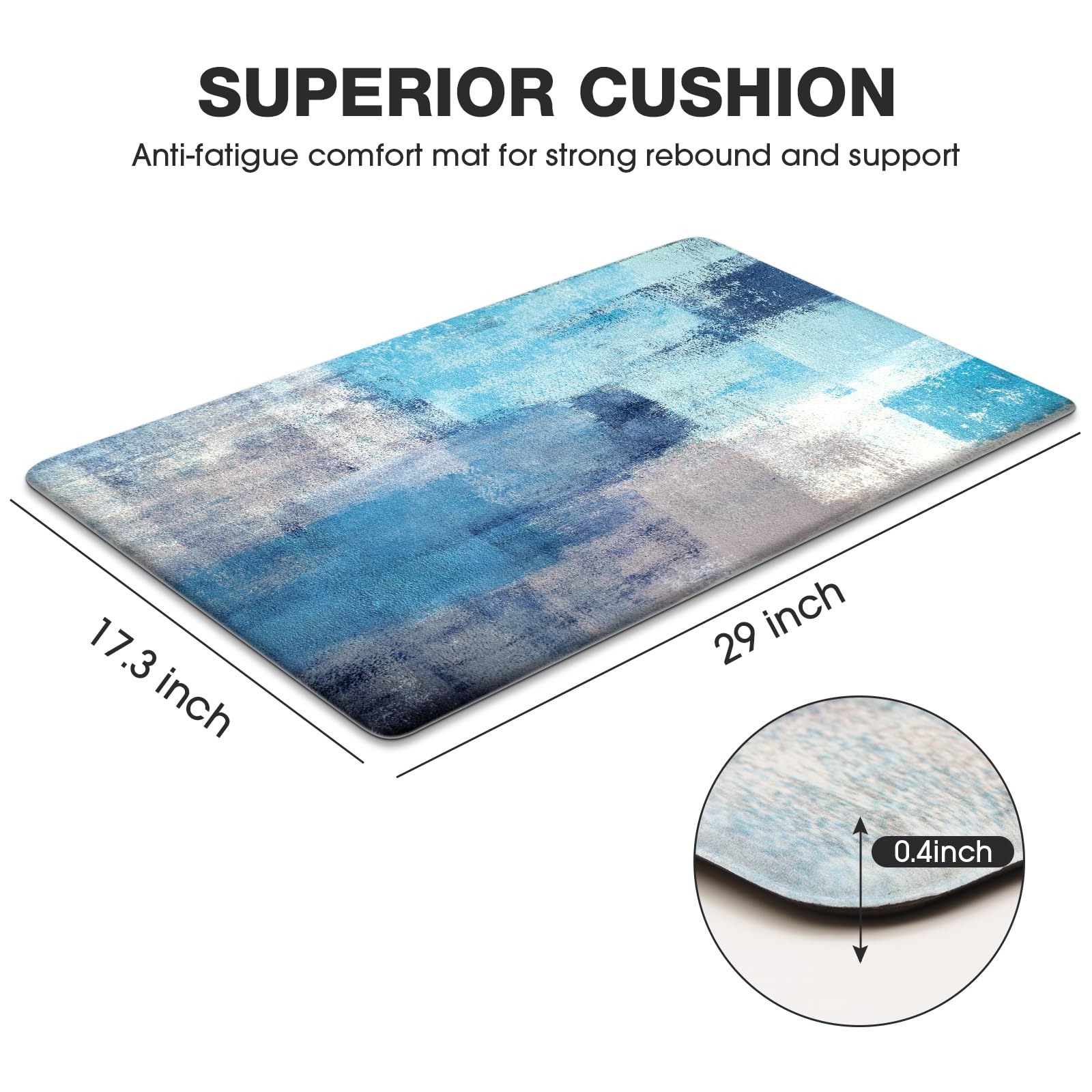 MAYHMYO Kitchen Floor Mat Teal Turquoise Anti Fatigue Kitchen Rugs Non Skid Waterproof Kitchen Runner Rug Kitchen Rugs and Mats Memory Foam Kitchen Mats for Floor Laundry Office