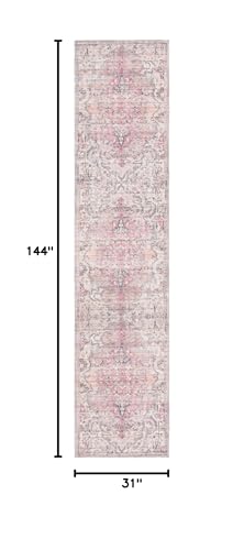 Rugs.com Nostalgia Washable Collection Rug – 2' 7 x 12' Runner Beige Pink Flatweave Perfect for Hallways, Entryways