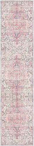 Rugs.com Nostalgia Washable Collection Rug – 2' 7 x 12' Runner Beige Pink Flatweave Perfect for Hallways, Entryways