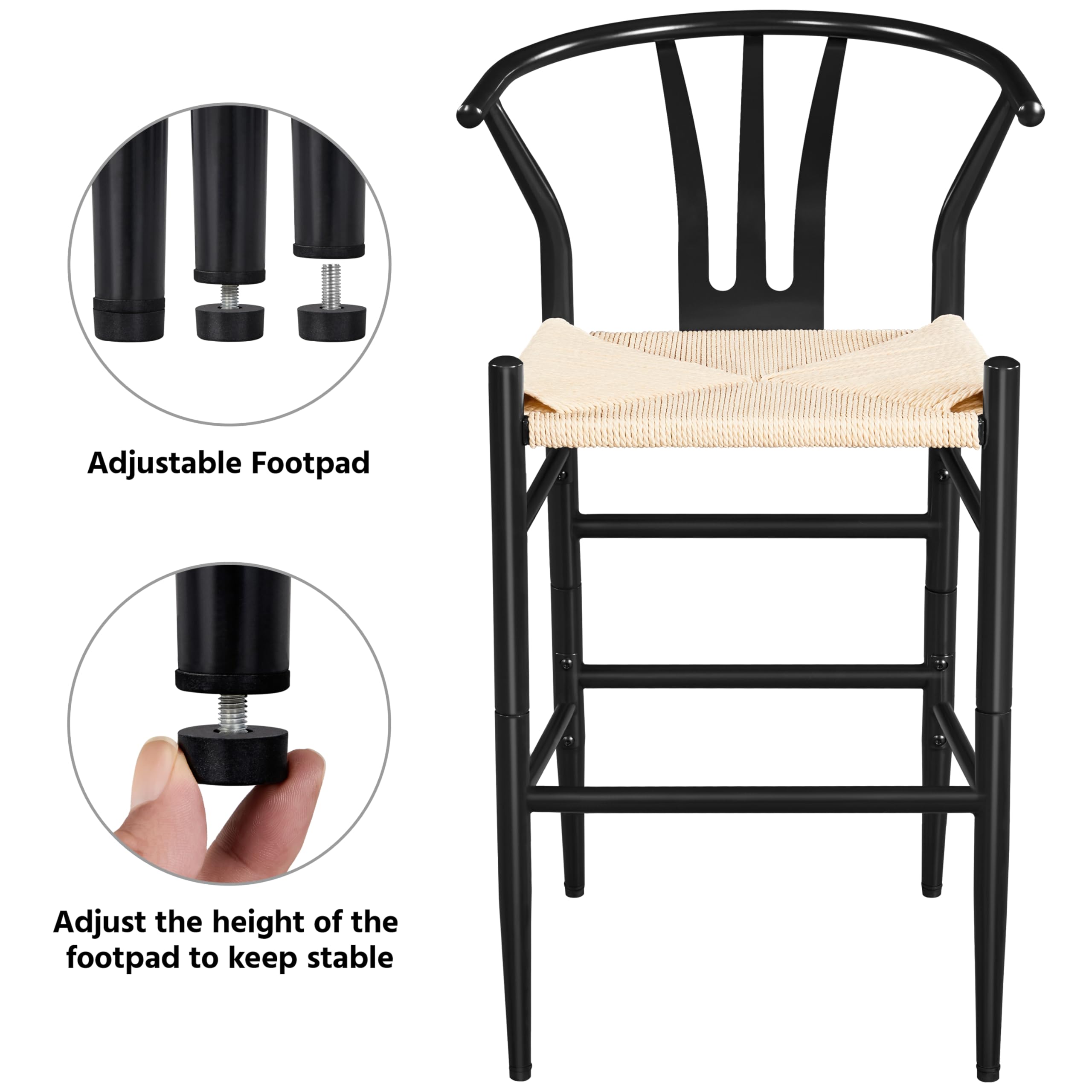 Yaheetech 26'' Weave Counter Stools Set of 4 Barstool Mid-Century Modern Metal Bar Stool Counter-Height Stool Slat Backrest Dining Chair, Black