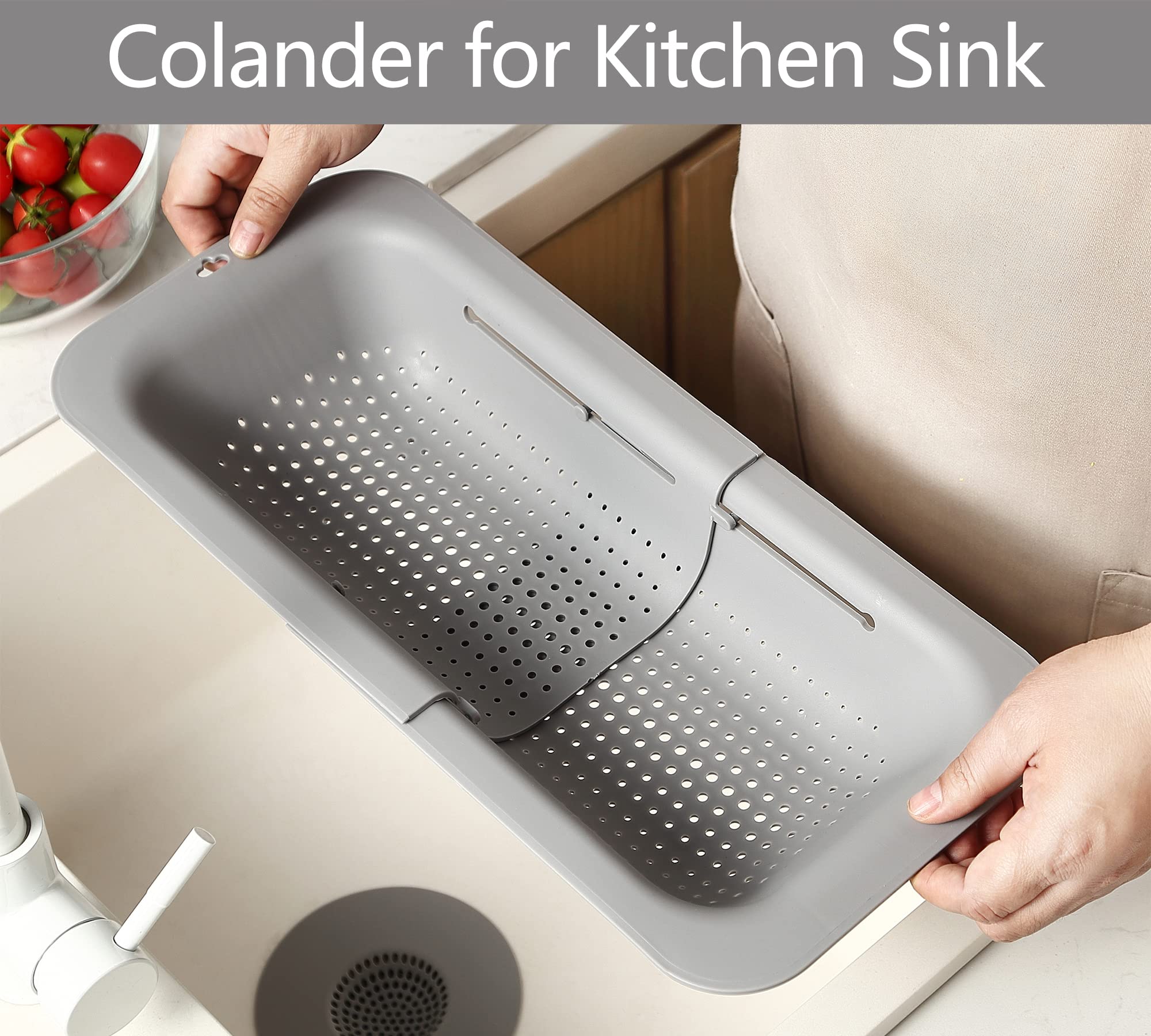 Domonic Home Colander Over the Sink Colander for Kitchen Sink, Over the Sink Strainer Basket Vegetables,Fruits,Pasta, Collapsible Colander 14.5"-19.5", Brilliant Rose Colander Dishwasher Safe