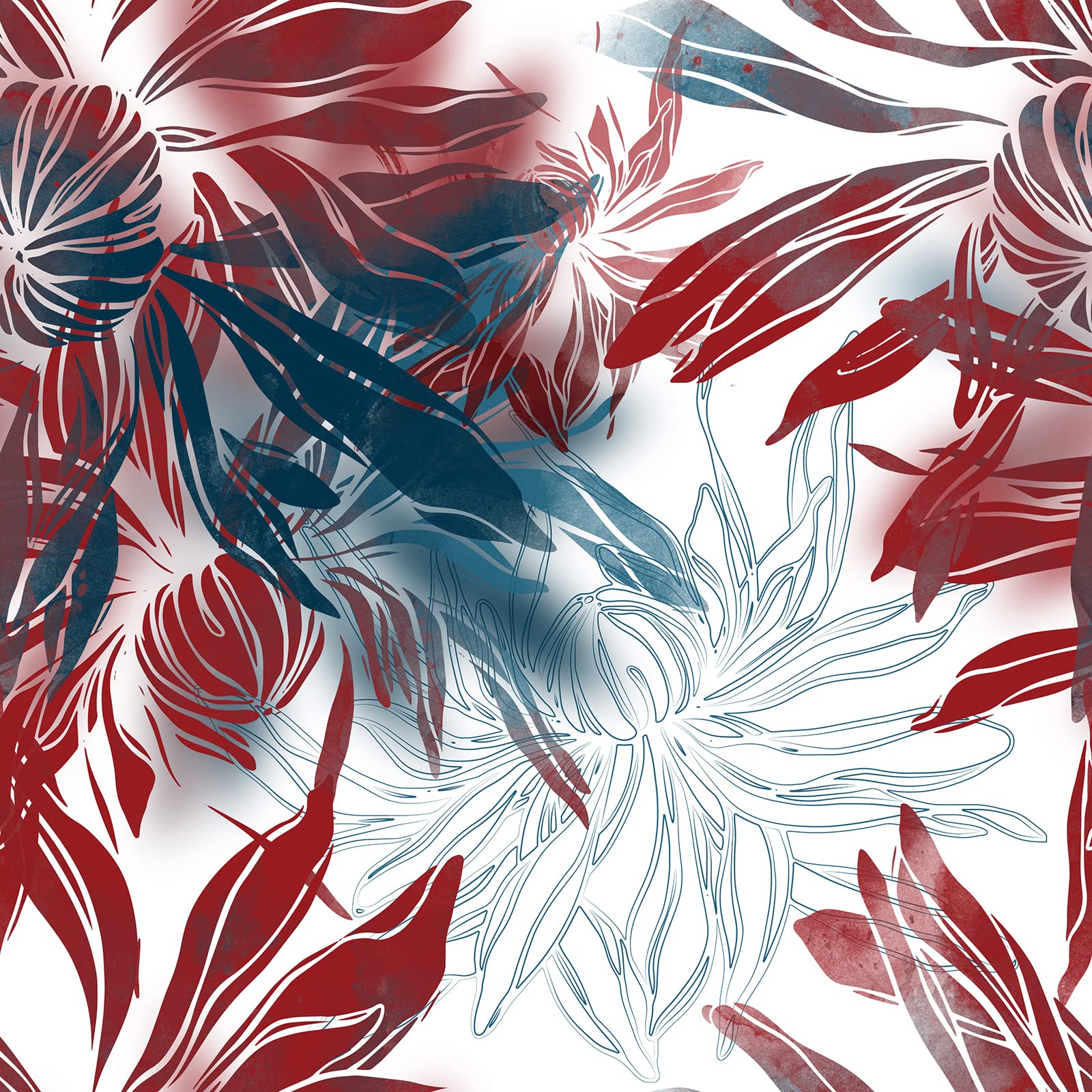 ReWallpaper 17.5inĂ23ft Floral Wallpaper Red and White Floral Peel and Stick Wallpaper Boho Blue Floral Petals Contact Paper for Cabinets Drawers Walls Blooming Flowers Wallpaper Waterproof Easy Apply