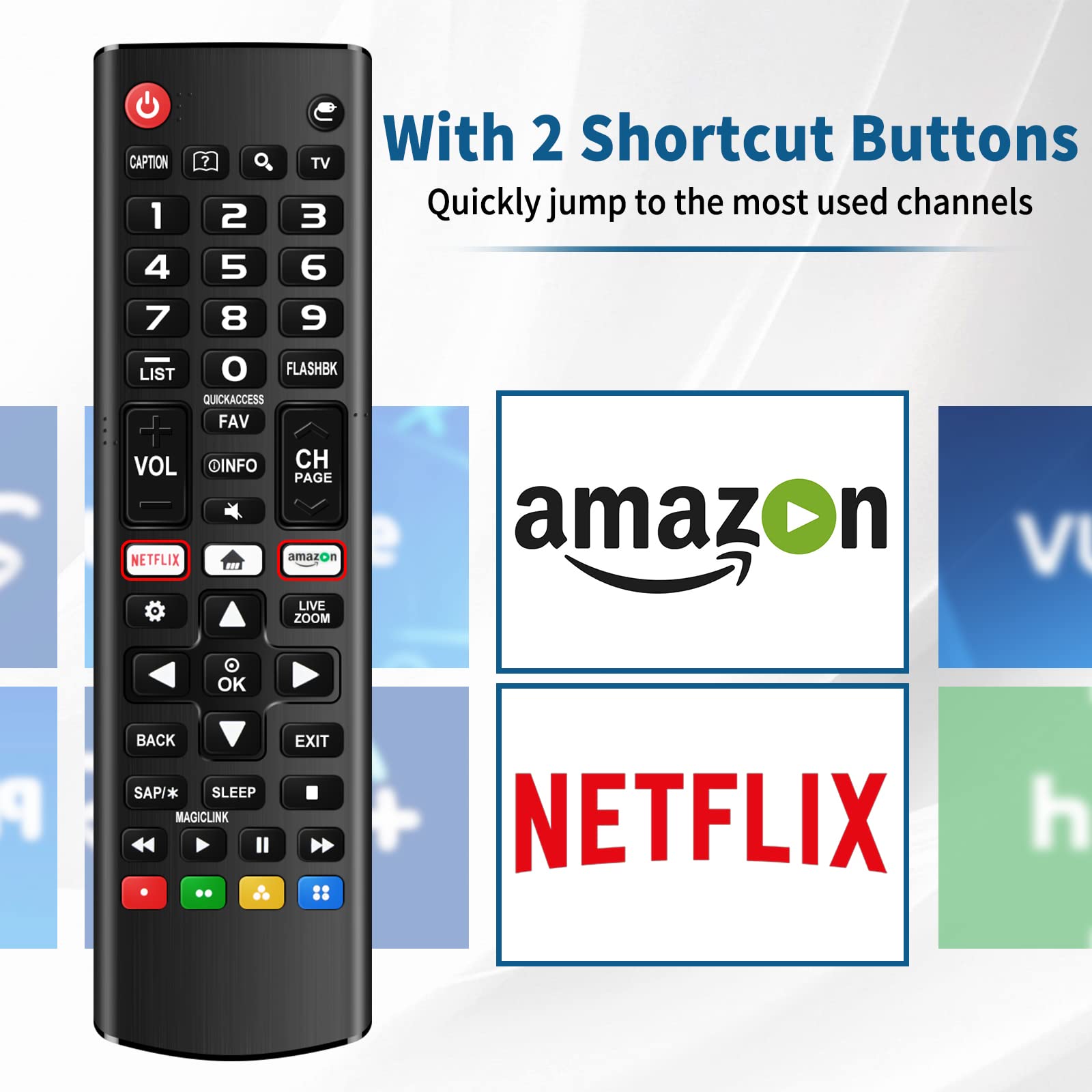 Rimous 2-Pack Universal Remote Compatible with LG Remote Control Smart TV with Netflix, Prime Video Shortcut Keys Compatible with All Models LG TV Remote Control Replacement AKB75095307 AKB74915305