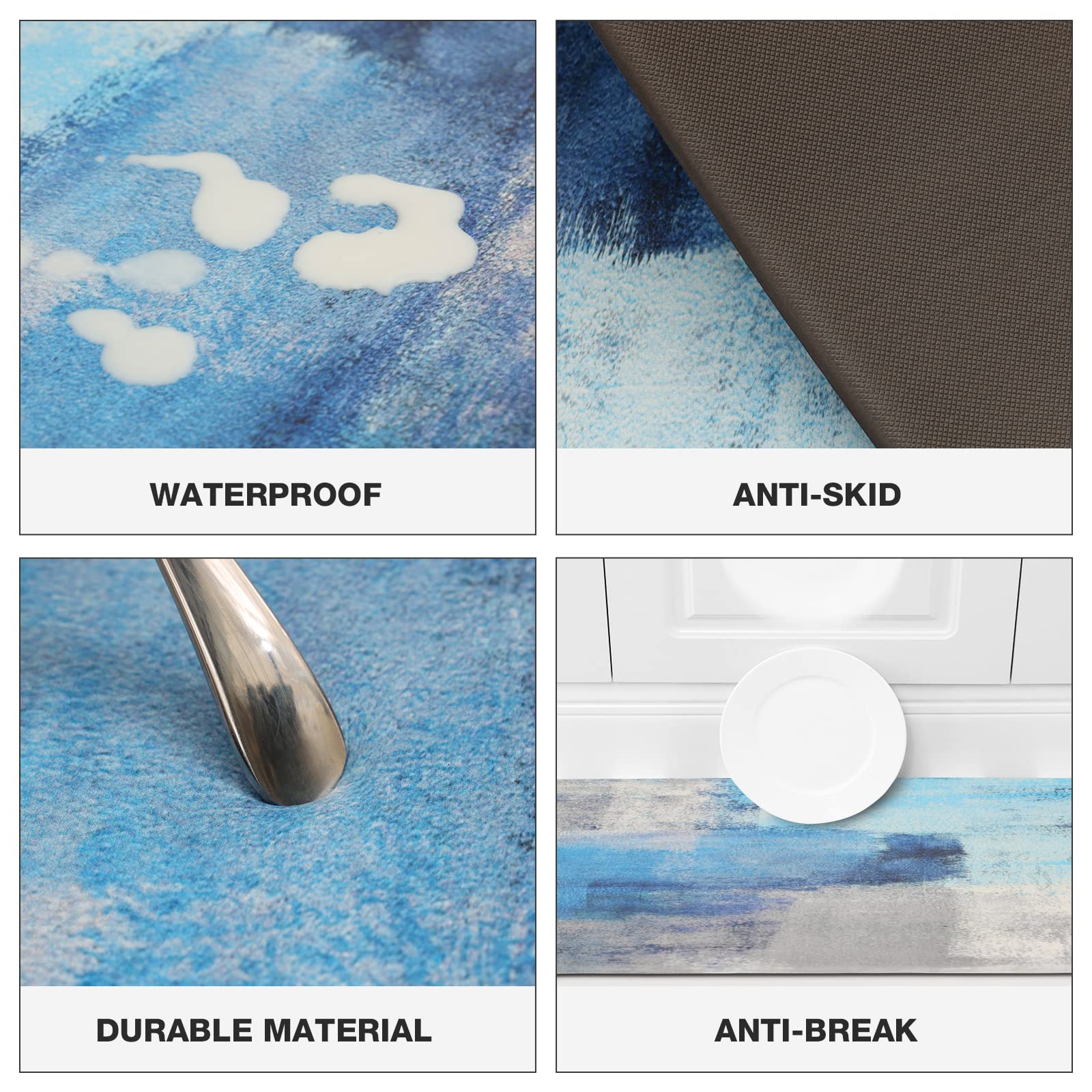 MAYHMYO Kitchen Floor Mat Teal Turquoise Anti Fatigue Kitchen Rugs Non Skid Waterproof Kitchen Runner Rug Kitchen Rugs and Mats Memory Foam Kitchen Mats for Floor Laundry Office