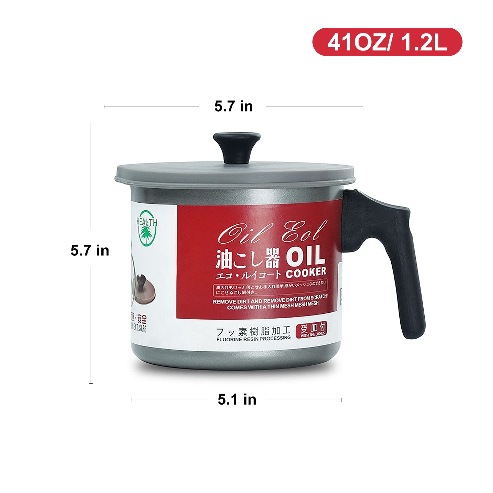 PARACITY Bacon Grease Container with Fine Strainer and Dust-proof Lid, 1.2L/ 41OZ Cooking Oil Container/Can/Pot for Kitchen Meat Frying Oil and Cooking Grease Storage