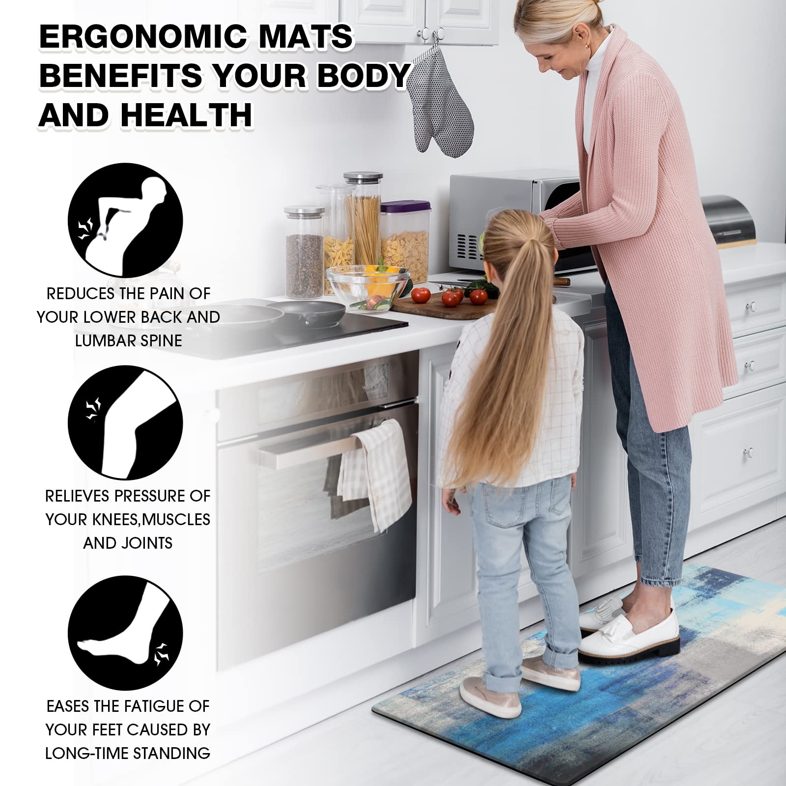 MAYHMYO Kitchen Floor Mat Teal Turquoise Anti Fatigue Kitchen Rugs Non Skid Waterproof Kitchen Runner Rug Kitchen Rugs and Mats Memory Foam Kitchen Mats for Floor Laundry Office