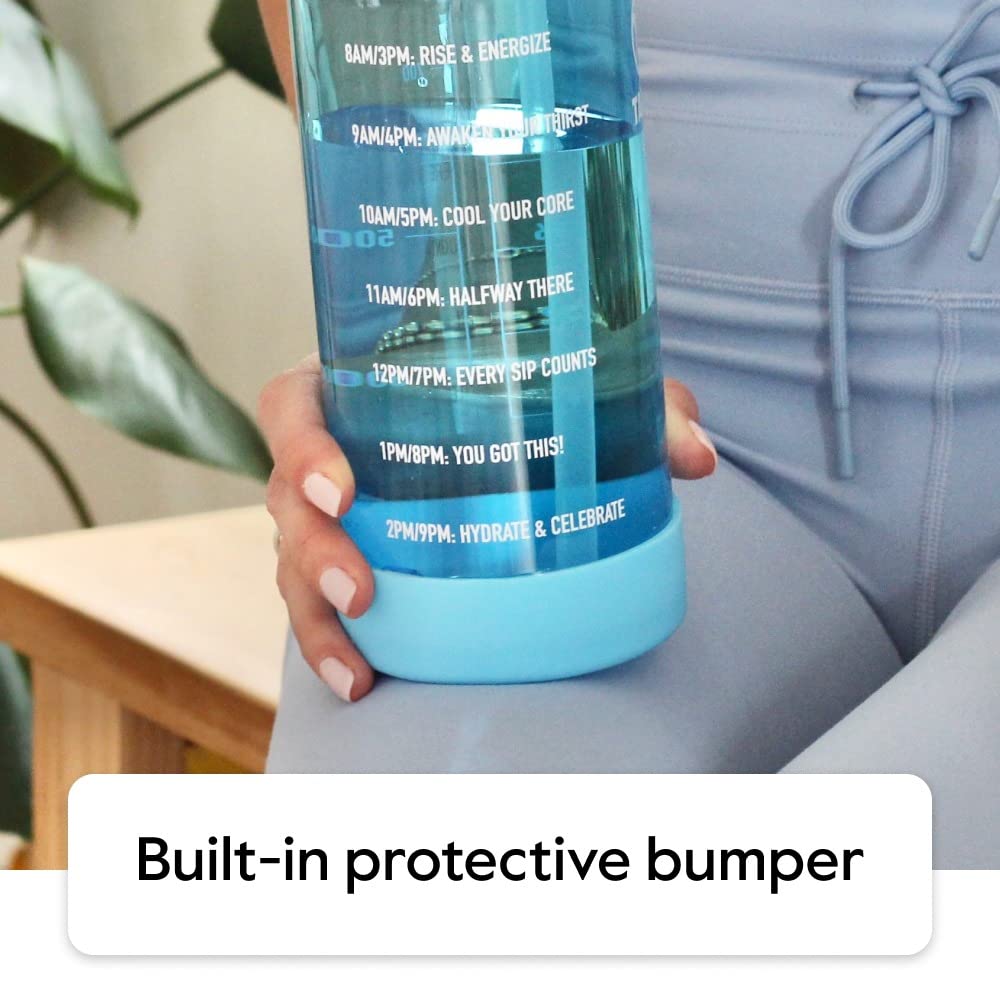 Takeya 32 oz Motivational Water Bottle with Straw Lid with Time Marker, Premium Quality BPA Free Tritan Plastic, Breezy Blue