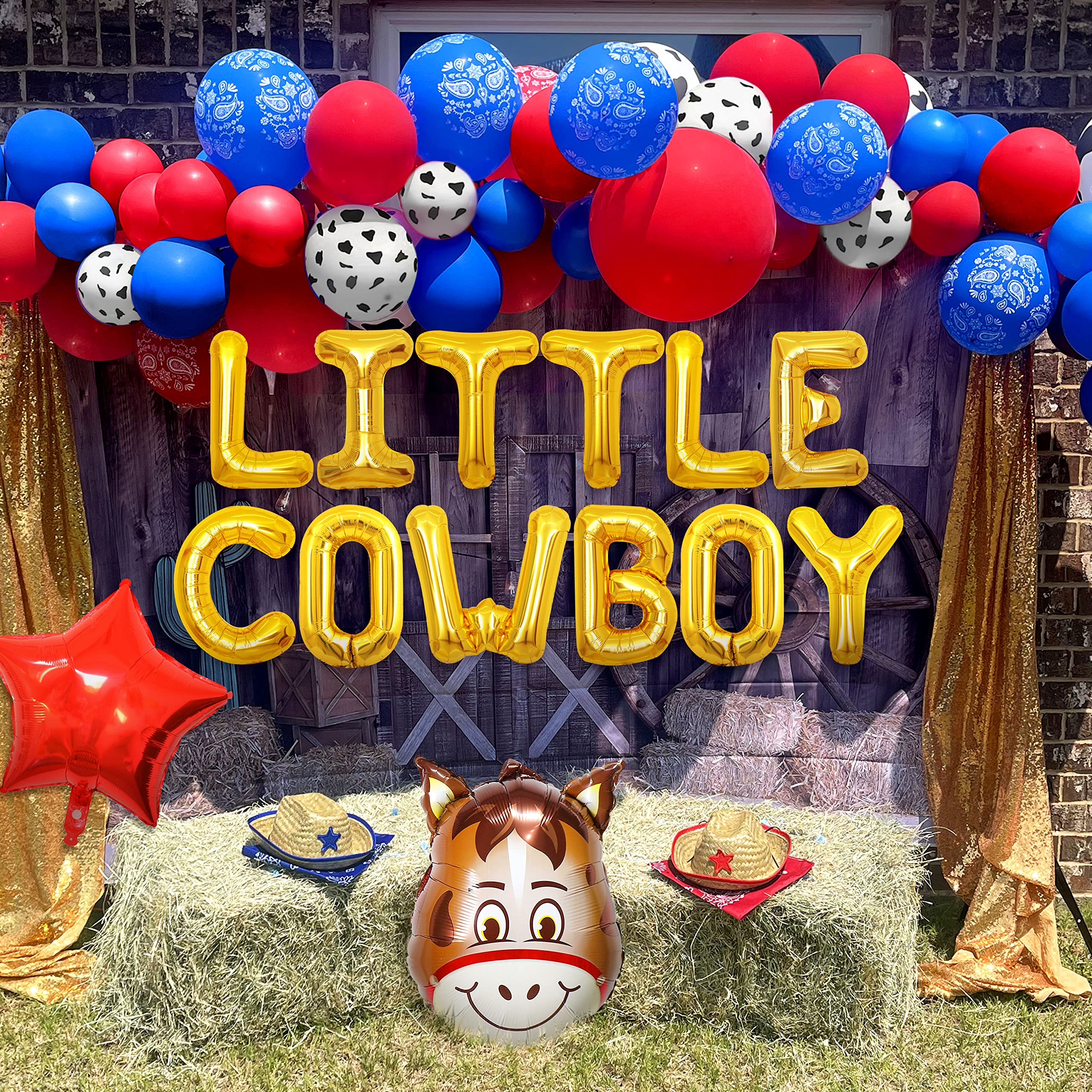 JeVenis Little Cowboy Baby Shower Decorations Western Baby Shower Decoration Wild West Baby Shower Balloons Cowgirl Tablecloth Horse Balloon