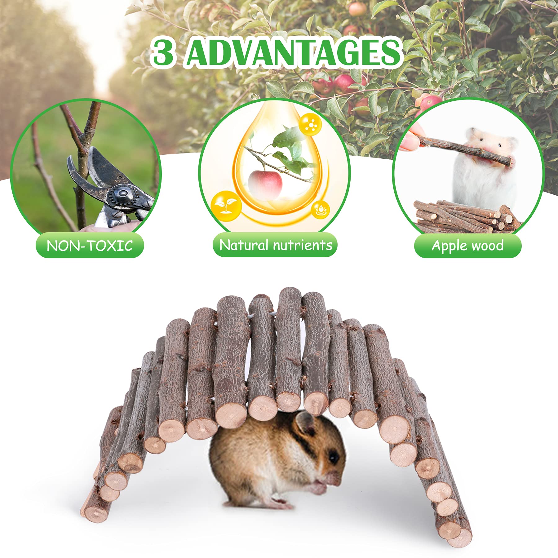 Small Animal Activity Toy Hamster Houses Hideouts Wooden Rat Playground Platform with Ladders Bridge for Chinchilla, Guinea Pigs, Gerbil, Parrots, Dwarf Mice,and Other Small Animals(Without bark)