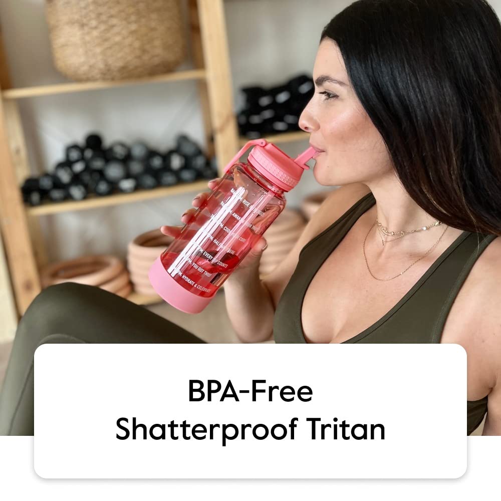 Takeya 32 oz Motivational Water Bottle with Straw Lid with Time Marker, Premium Quality BPA Free Tritan Plastic, Breezy Blue