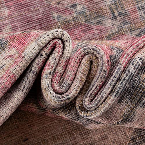 Rugs.com Nostalgia Washable Collection Rug – 2' 7 x 12' Runner Beige Pink Flatweave Perfect for Hallways, Entryways