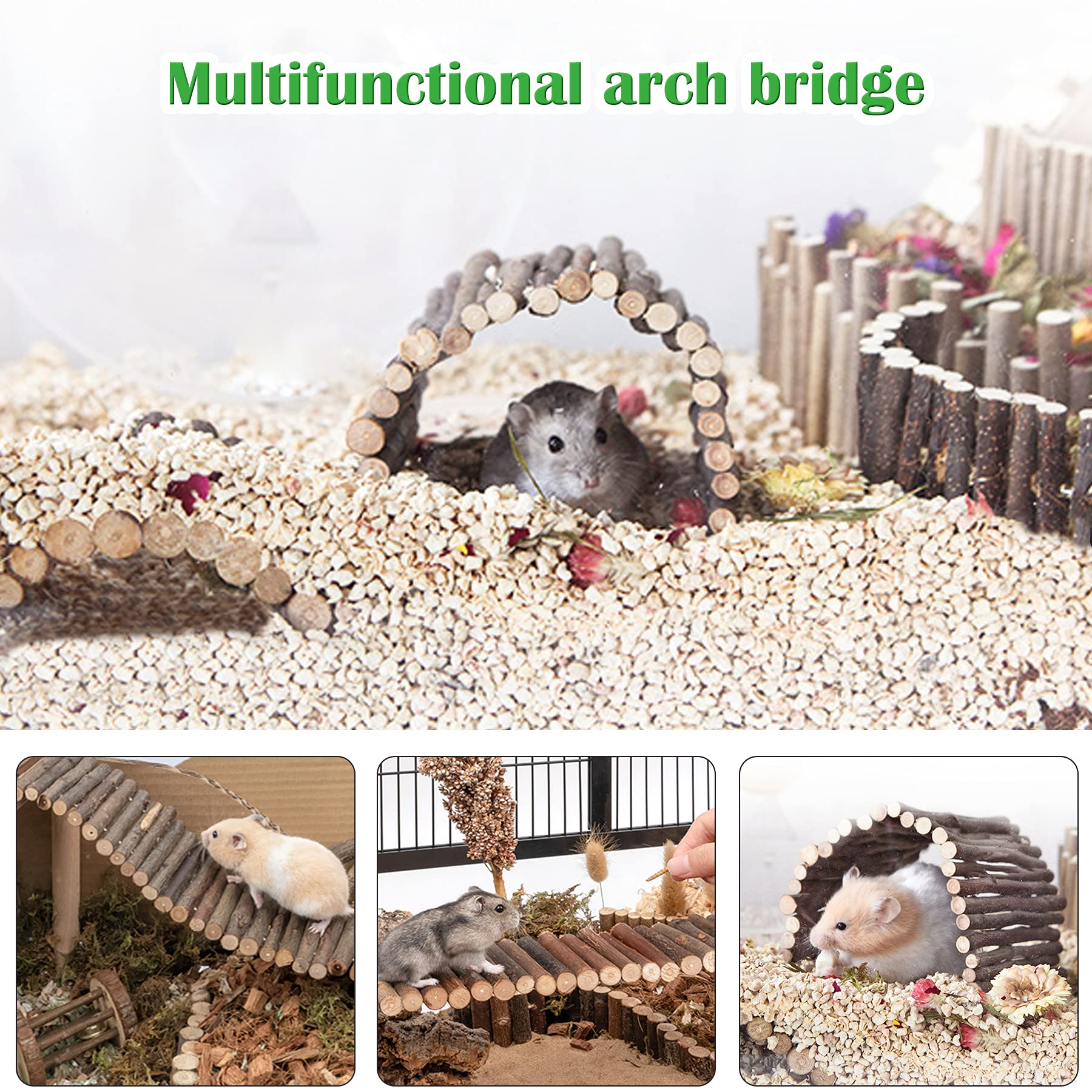 Small Animal Activity Toy Hamster Houses Hideouts Wooden Rat Playground Platform with Ladders Bridge for Chinchilla, Guinea Pigs, Gerbil, Parrots, Dwarf Mice,and Other Small Animals(Without bark)