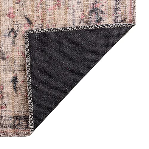 Rugs.com Nostalgia Washable Collection Rug – 2' 7 x 12' Runner Beige Pink Flatweave Perfect for Hallways, Entryways