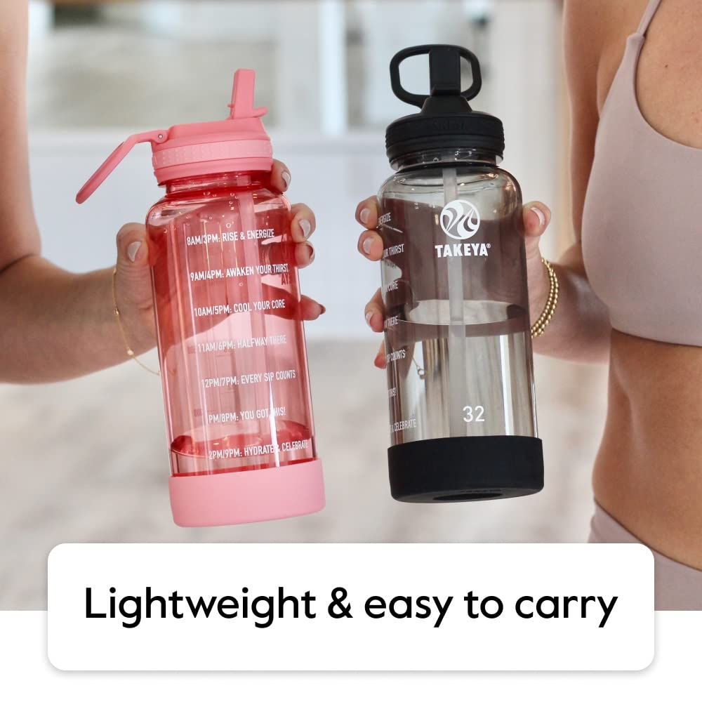 Takeya 32 oz Motivational Water Bottle with Straw Lid with Time Marker, Premium Quality BPA Free Tritan Plastic, Breezy Blue