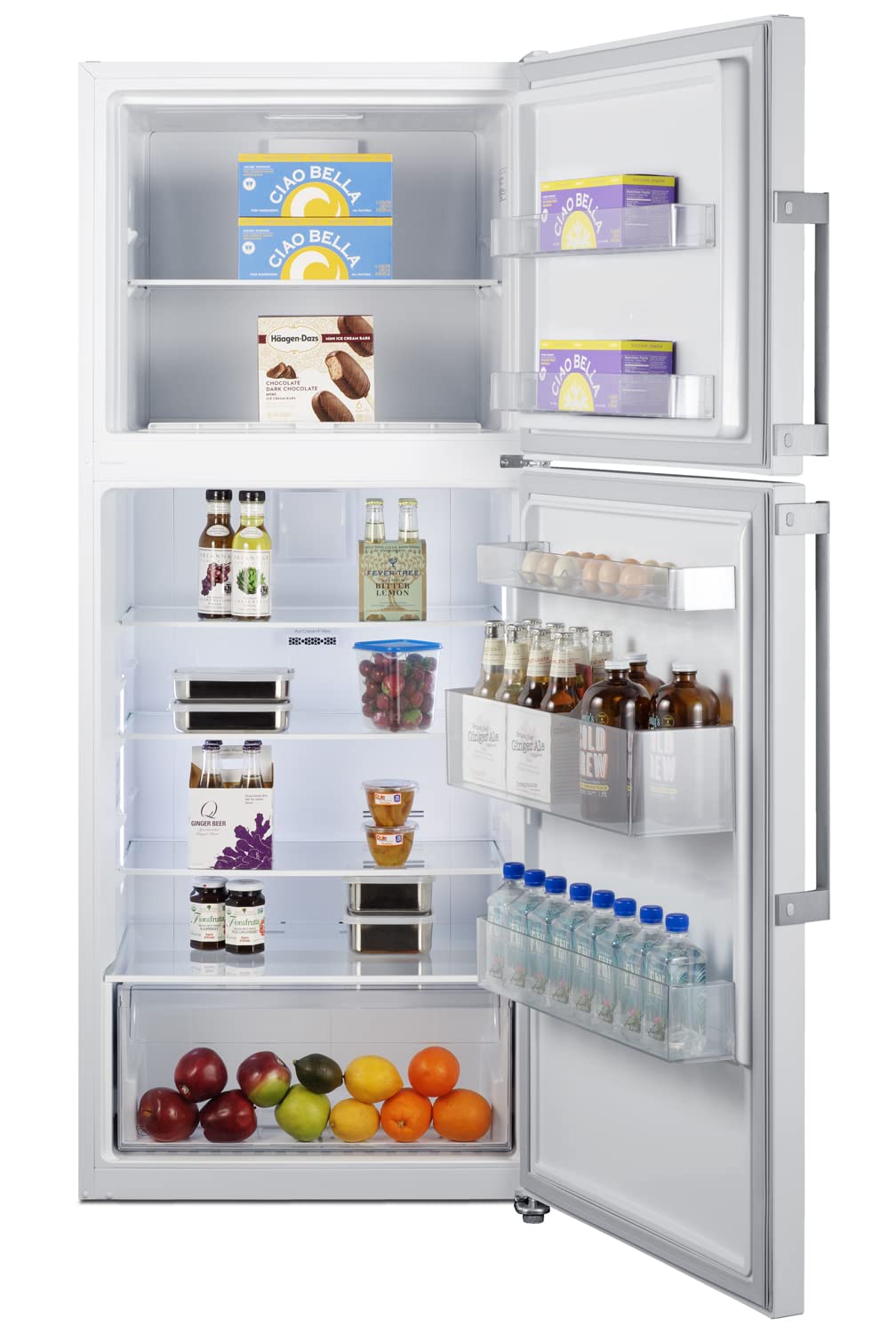 Summit Appliance FF1515W 28" Wide Top Mount Refrigerator-Freezer, Interior LED Lighting, Digital Temperature Control, 13.63 cu.ft Capacity, Frost-free, Open Door Alarm, White Exterior
