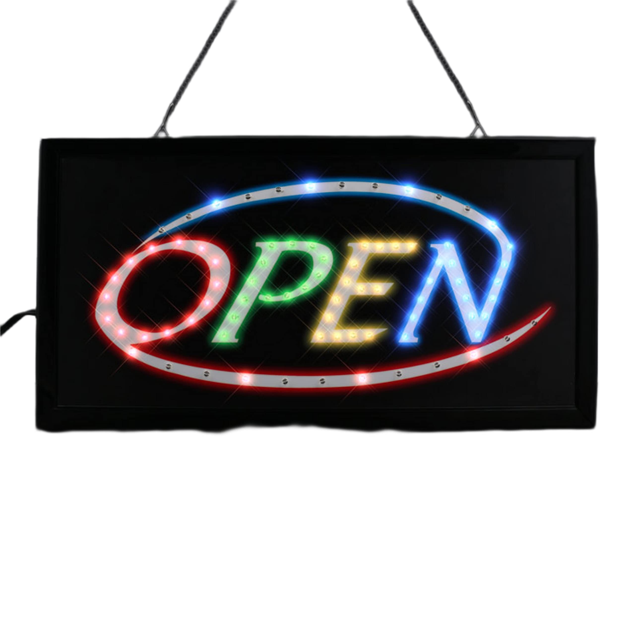 blinkee Multicolor LED Open Bar Sign - 19"x10" Flashing Neon Wall Mount with Chasing Lights & Steady Display - Includes Hanging Chain