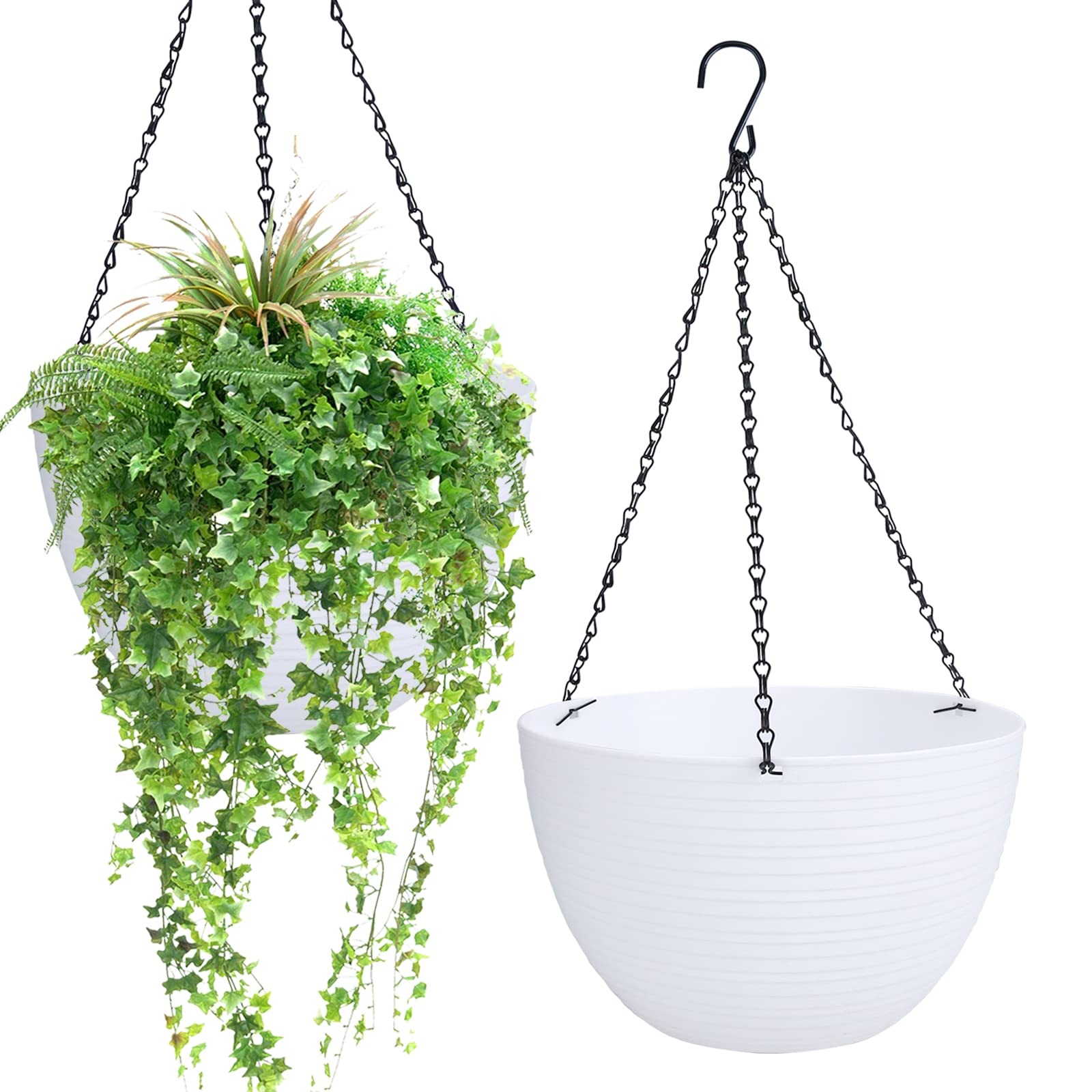 summer flower 2Pack Self Watering Hanging Planters,9.9 Inch Hanging Baskets for Christmas Plant, Hanging Pots for Indoor Outdoor Hanging Plant Holder for Garden Porch Ceiling -White,Plant Not Included