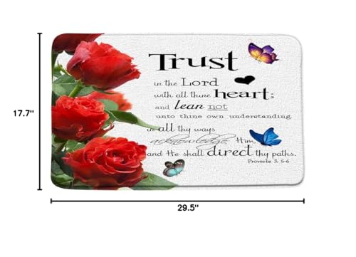Sunhe Print Microfiber Memory Foam,Inspirational Quote Trust in The Lord with All Thine Heart Red Rose Flower Soft Home Office Door Bathroom Mat/Bath Rugs