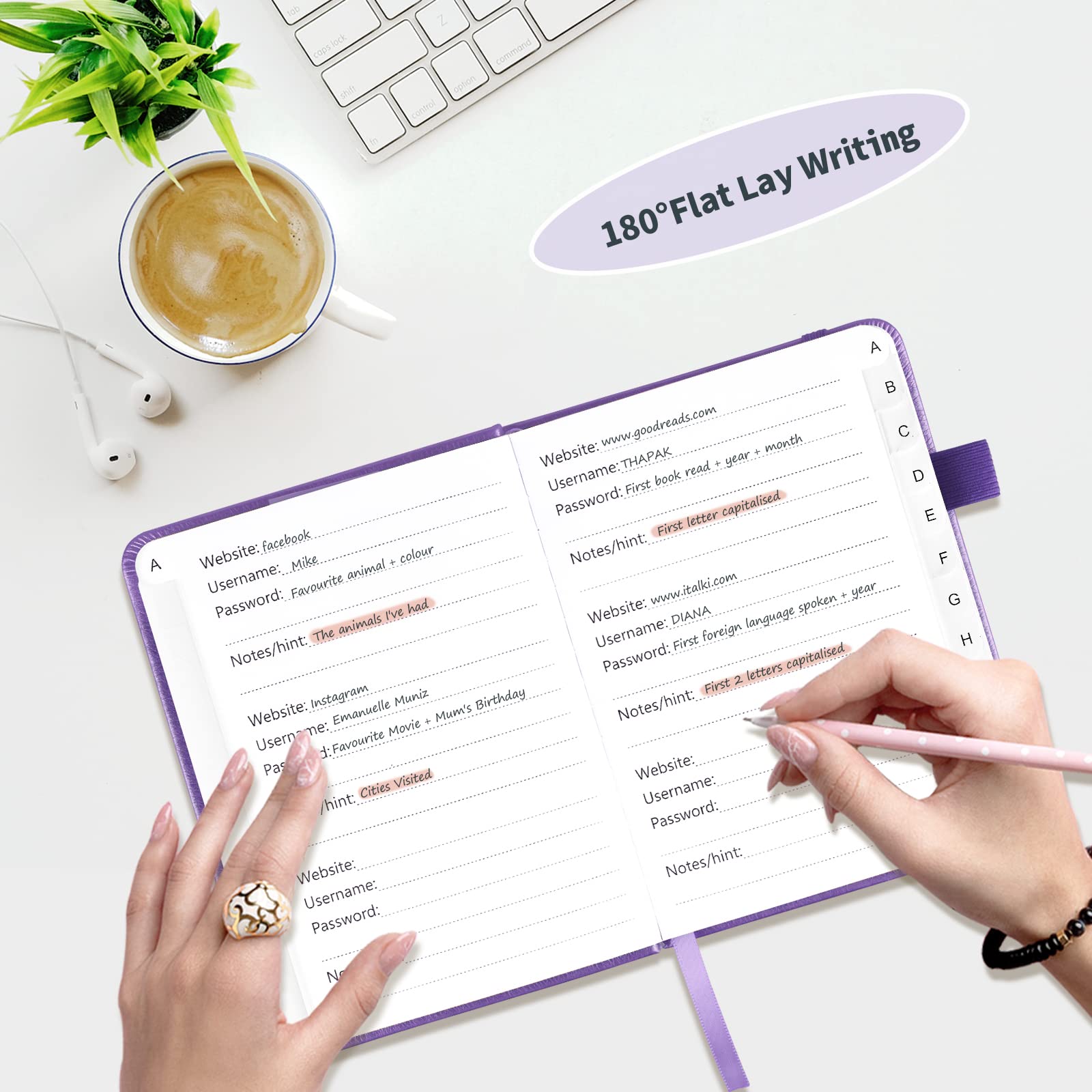 Password Book with Alphabetical Tabs, Hardcover Password Keeper, Password Notebook Organizer for Computer and Internet Address Website Login, Gifts for Home and Office, 4.4''x 5.8''- Purple