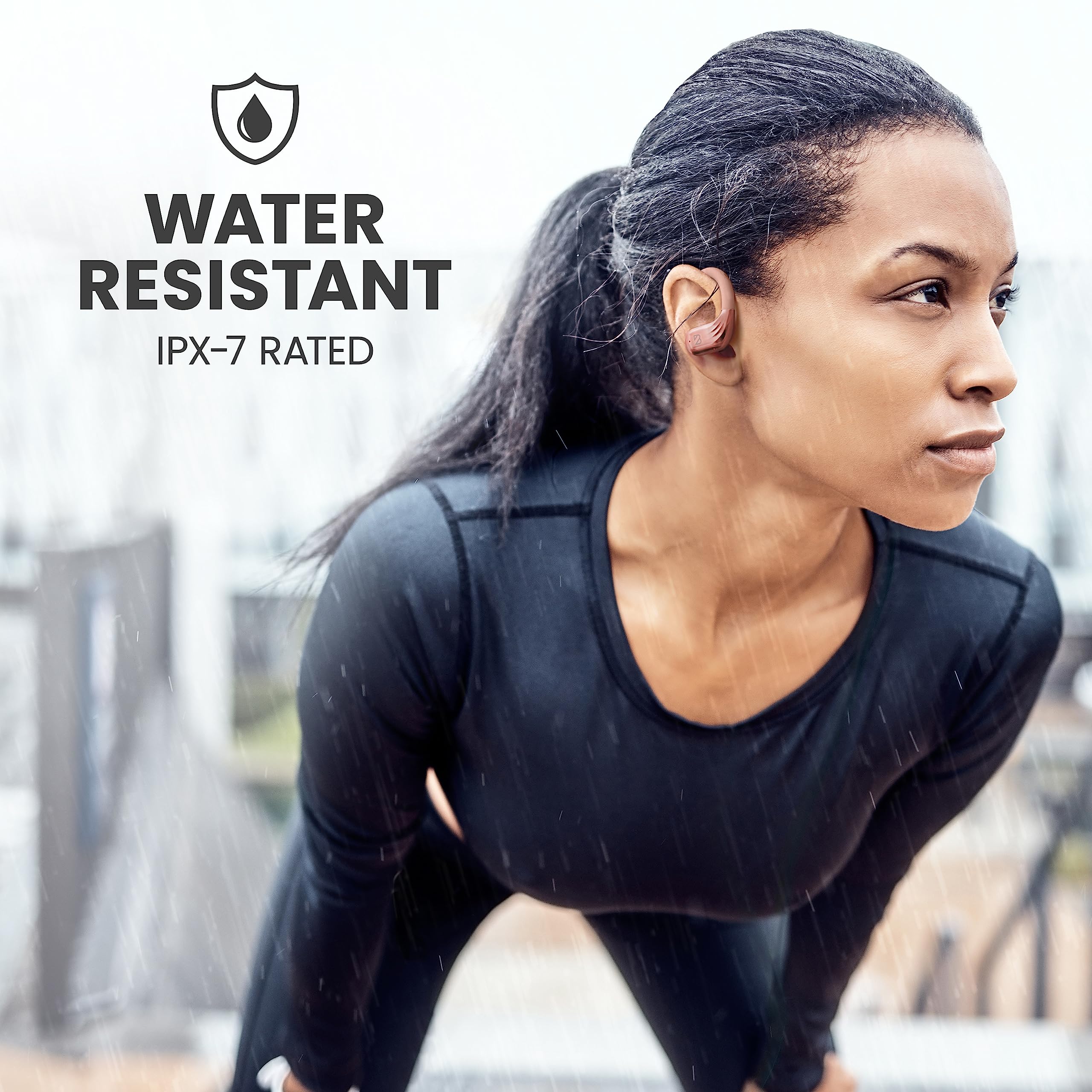 Back Bay Audio Runner 60 - Rose Gold Wireless Running Earbuds, 80 Hour Long Battery Life Over The Ear Earbuds with EarHooks, Wrap Around Ear Buds Wireless Bluetooth Earbuds with Microphone