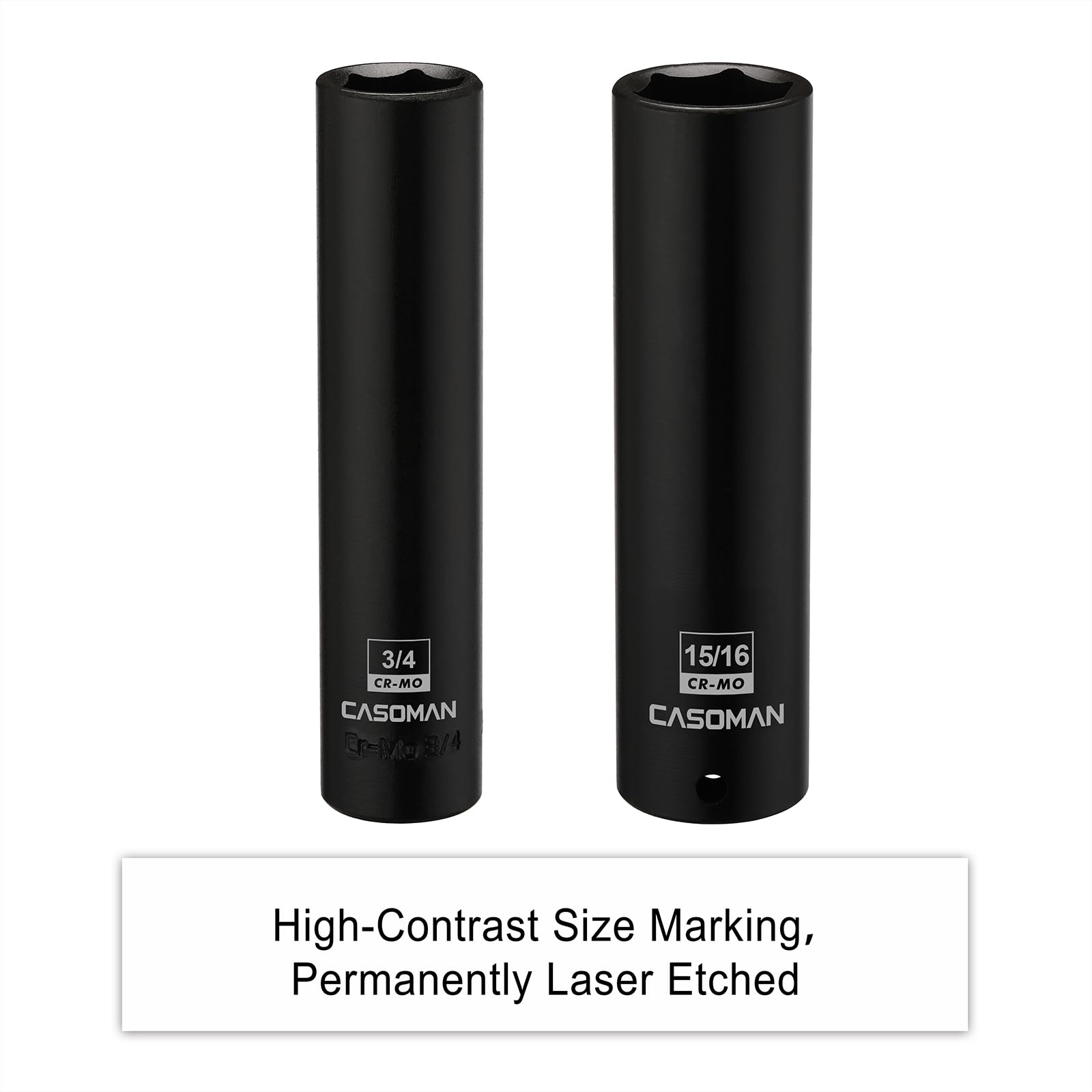 CASOMAN 2PCS 1/2-Inch Drive Extra Deep Socket- 3/4" & 15/16", CR-MO, SAE, 6-Point, Extra Long