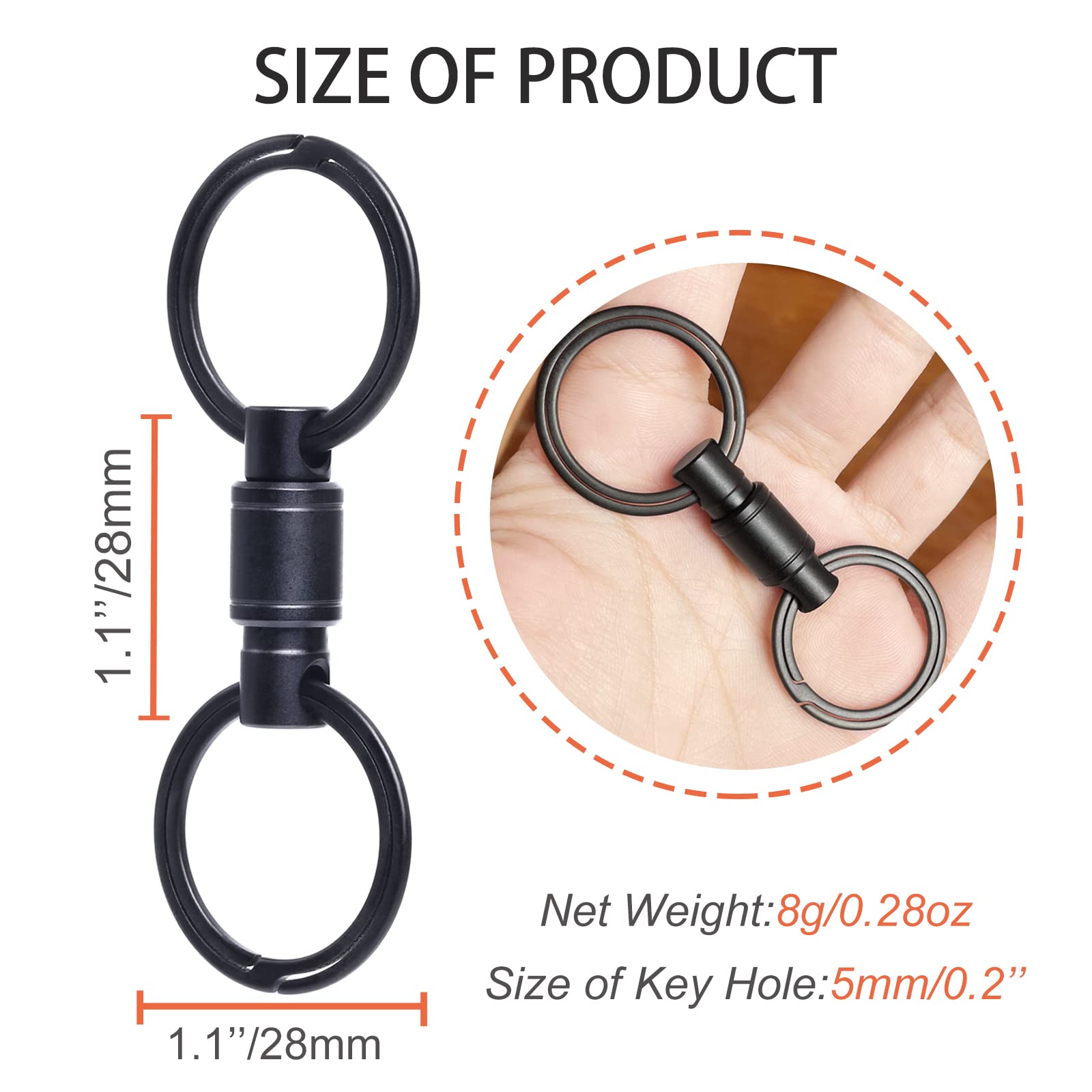 Autuveen Titanium Quick Release Keychain,Detachable Key Ring Quick Disconnect Keychain,Swivel Keychain Accessories for Bag,Purse,Belt(Black)