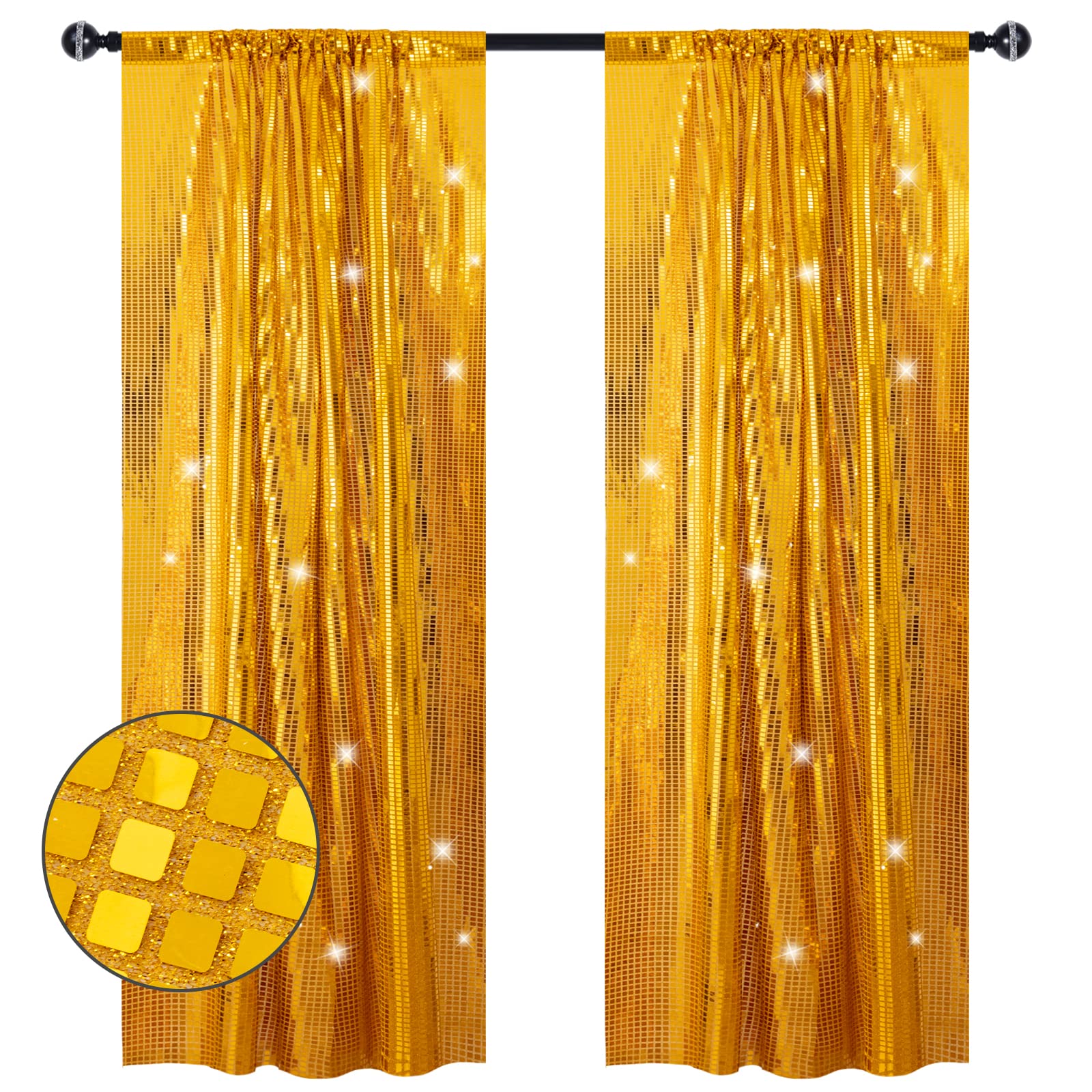 Sugargirl Gold Sequin Backdrop Curtain 2 Panels 2FTx8FT Glitter Disco Party Background Drapes Mirror Foil Backdrop for Wedding Birthday Wall Decor
