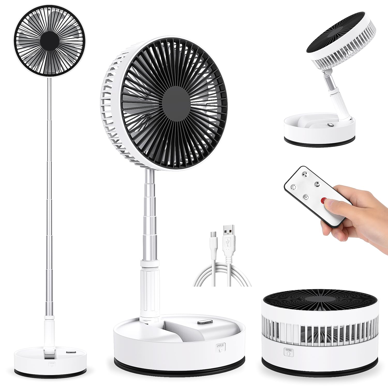 LIPETY Portable Foldable Rechargeable Oscillating Fan - 8" 7200mah Battery Operated USB C Small Fan Remote, Quiet Table Desk Fan Folding Standing Pedestal Fan for Bedroom Rome Office Camping Travel
