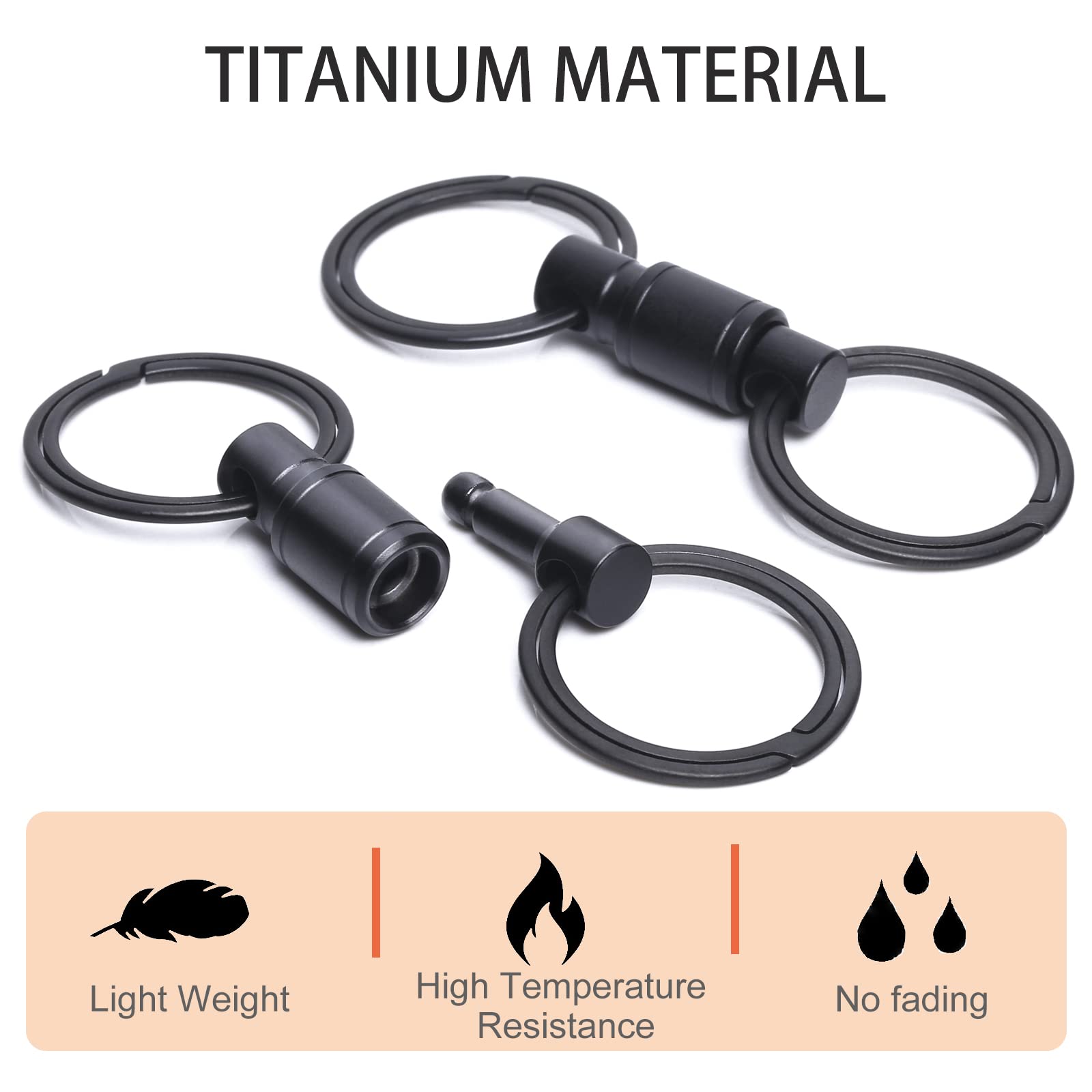 Autuveen Titanium Quick Release Keychain,Detachable Key Ring Quick Disconnect Keychain,Swivel Keychain Accessories for Bag,Purse,Belt(Black)