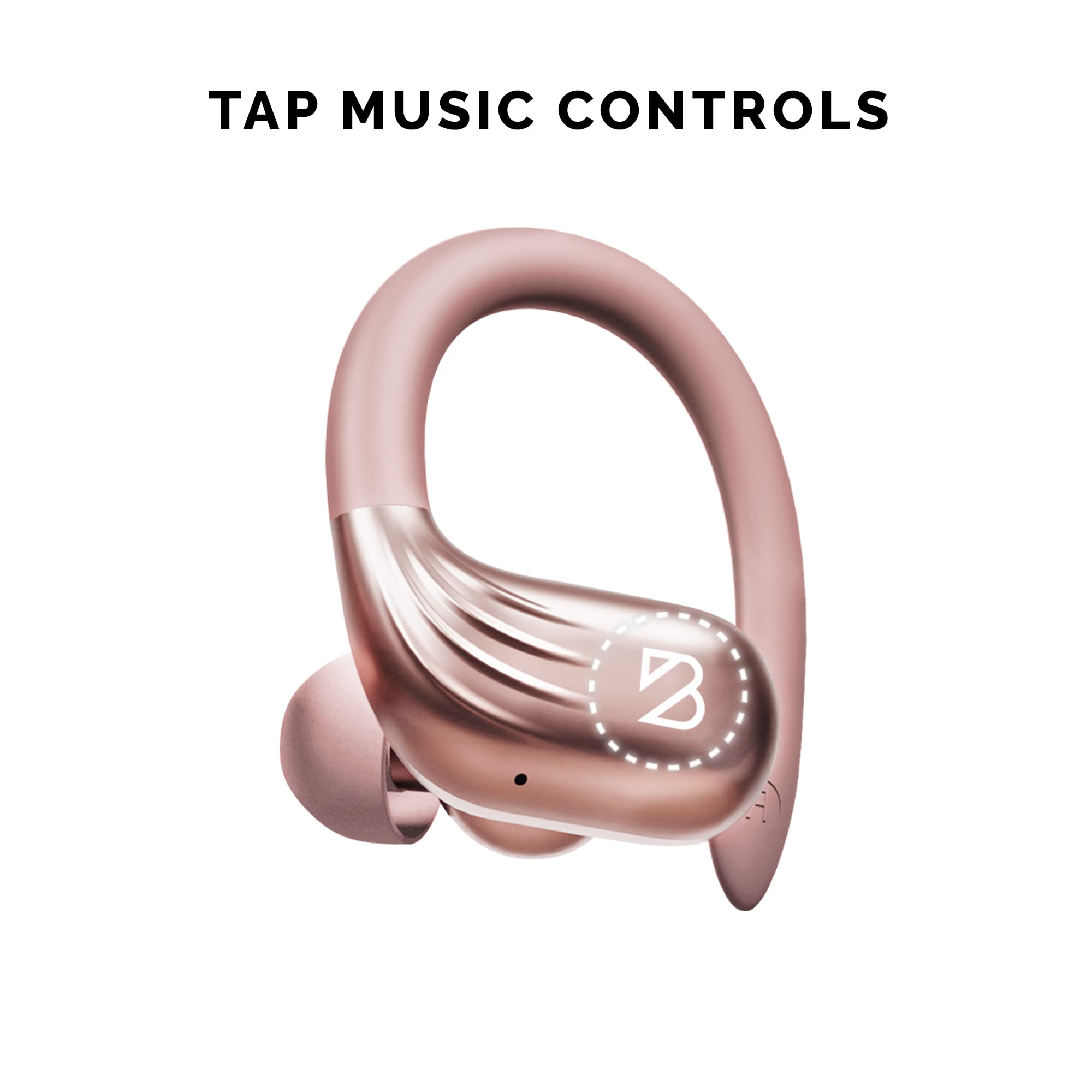 Back Bay Audio Runner 60 - Rose Gold Wireless Running Earbuds, 80 Hour Long Battery Life Over The Ear Earbuds with EarHooks, Wrap Around Ear Buds Wireless Bluetooth Earbuds with Microphone