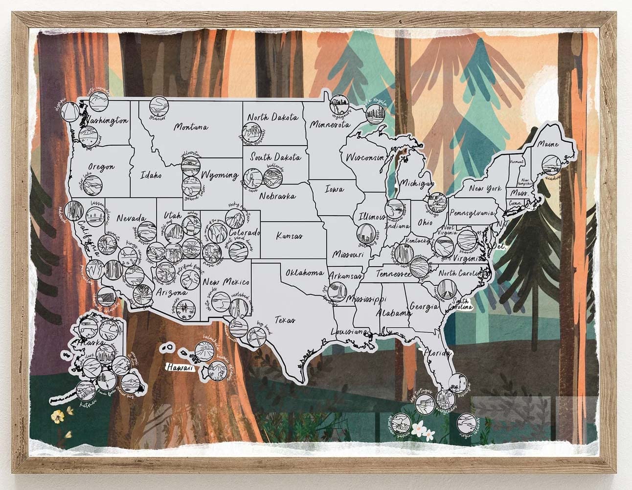 US National Parks Scratch Off Map Scratch Off Map Hand drawn Watercolour United States of America