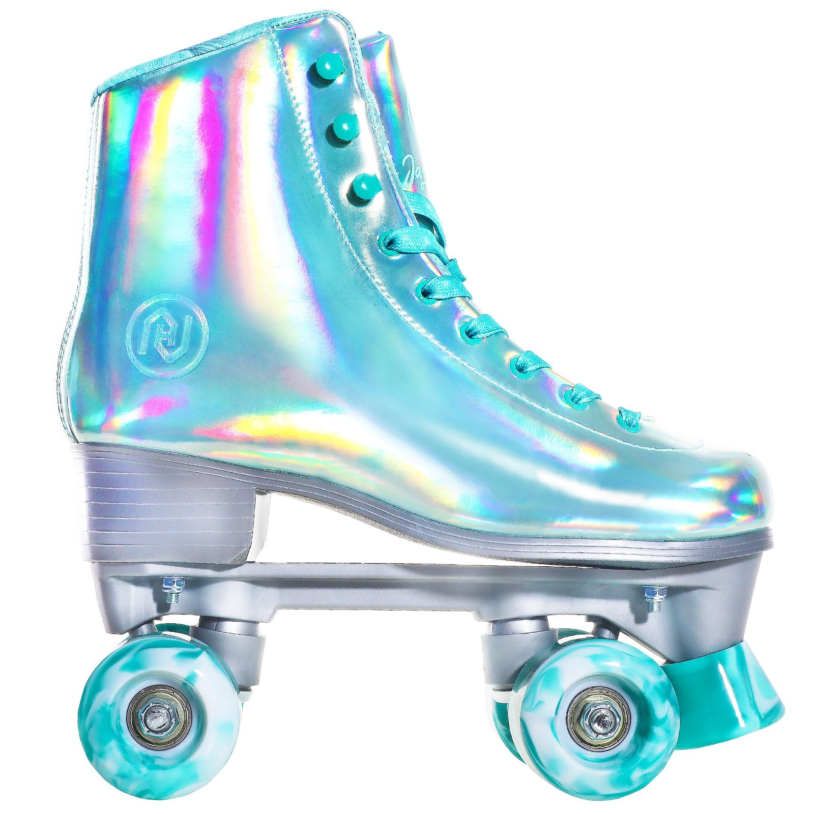 JajaHoho Roller Skates for Women, Shiny Holographic High Top Rollerskates, Double-Row Four Mixture Gradient Wheels Quad Skates for Girls Age 8-50 Indoor Outdoor (Size 3, Mint Green)