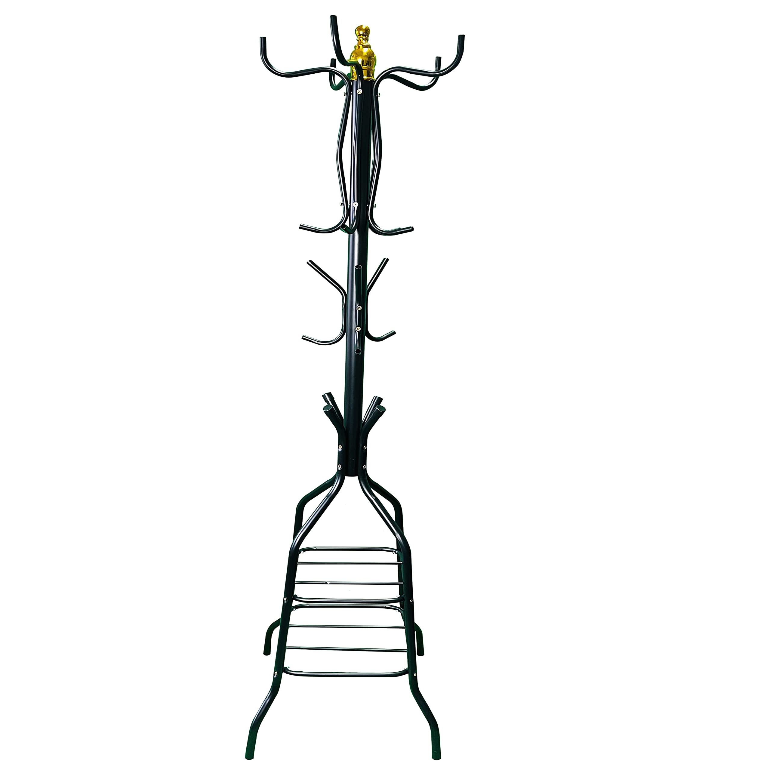 ANAMPION Coat Rack Free Standing Entryway Metal Coat and Hat Hanger Organizer Stand With 20 Hooks Hall Tree stand with 2 shelves Umbrella Tree Stand Black…