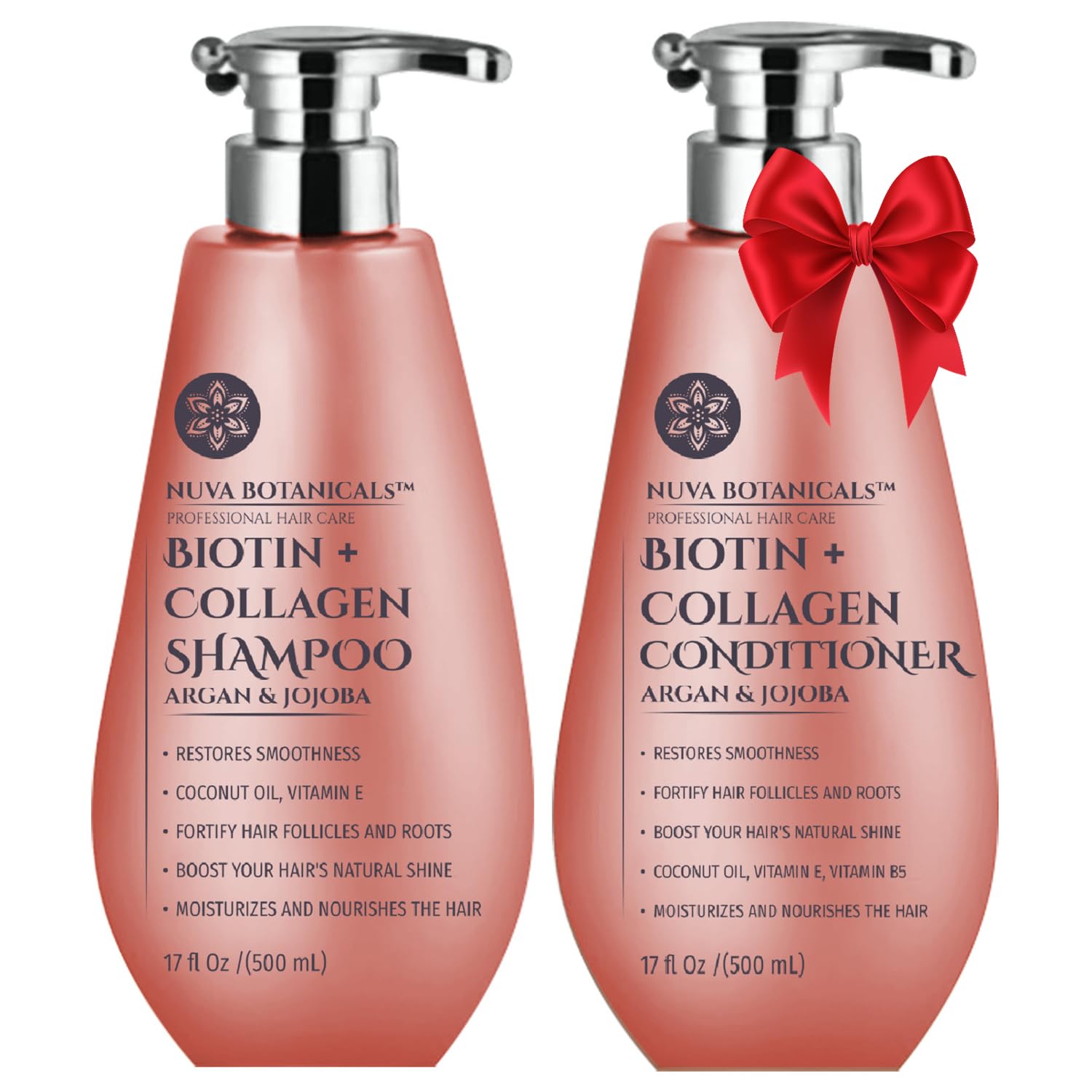 Biotin and Collagen Hair Growth Set - Shampoo and Conditioner for Women with Coconut Oil, Argan and Jojoba Oil for Thinning Hair (17 Fl Oz)