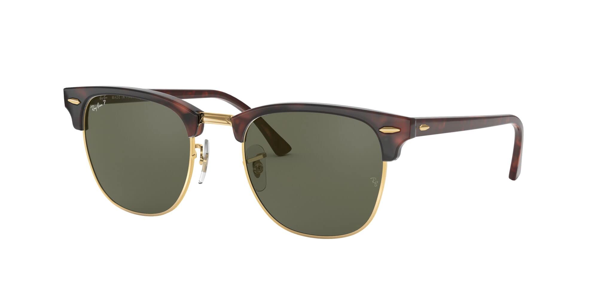 Ray-Ban RB3016 Clubmaster Polarized Square Sunglasses, Red Havana/G-15 Green, 55 mm