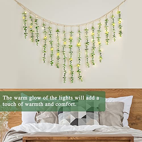 Yastouay Clearance 40" Artificial Eucalyptus Hanging Wall Decor with 6.56Ft Light Boho Wall Decor Wooden Beads Garland Fake Eucalyptus Plant Faux Fake Greenery Vines for Bathroom Bedroom Nursery