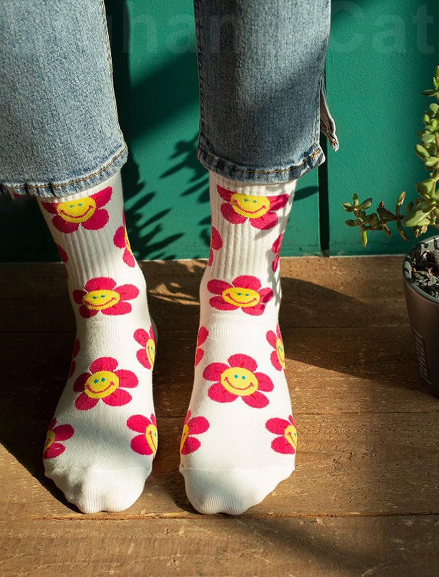 IIG 3-6 Pairs Womens Cute Animal Patterned Funny Novelty Cotton Crew Socks (Flower 2-5 pairs)