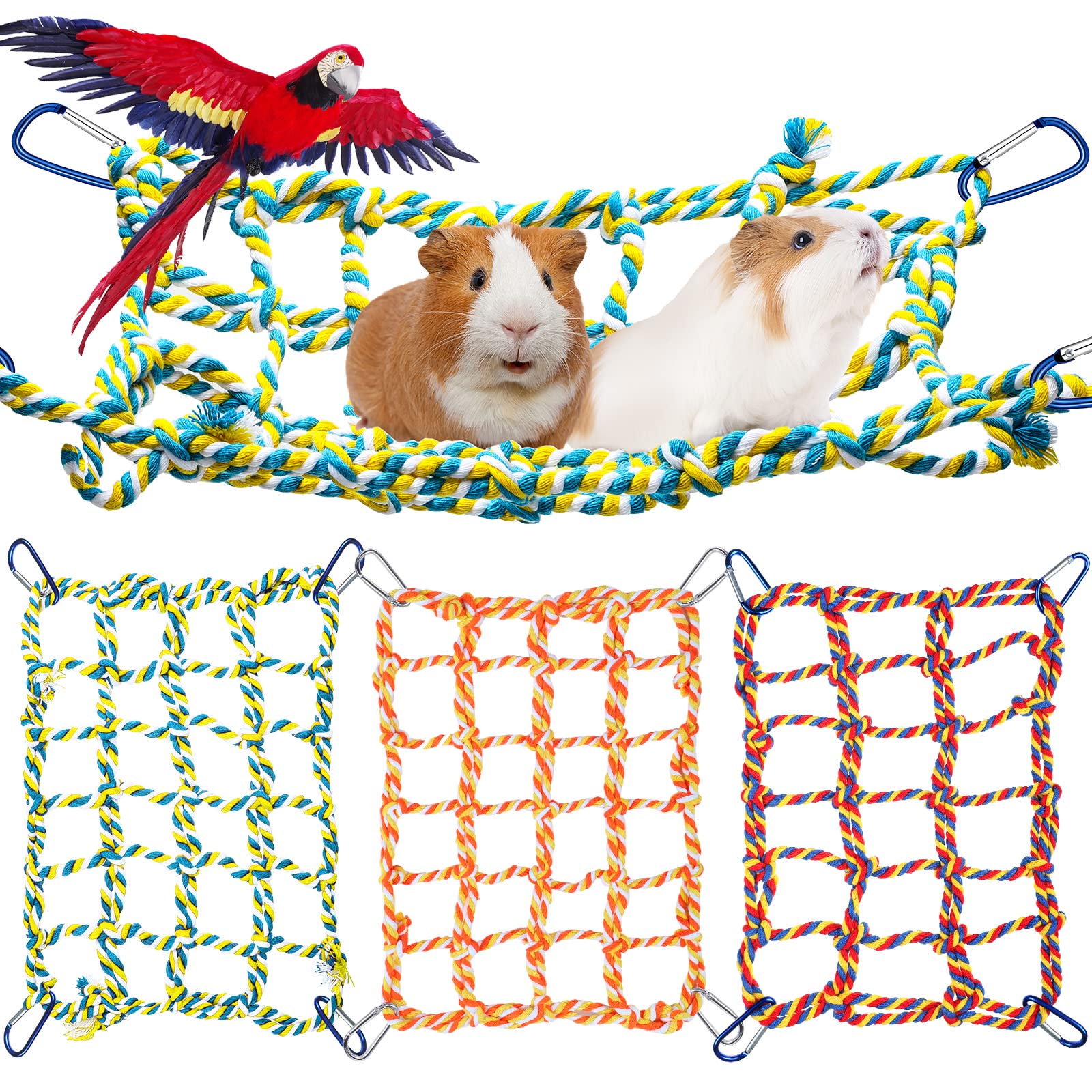 Junkin 3 Pcs Bird Rope Net Rat Climbing Rope Net Pet Hamster Chinchilla Ferret Activity for Small Animal Habitat Decor and Play