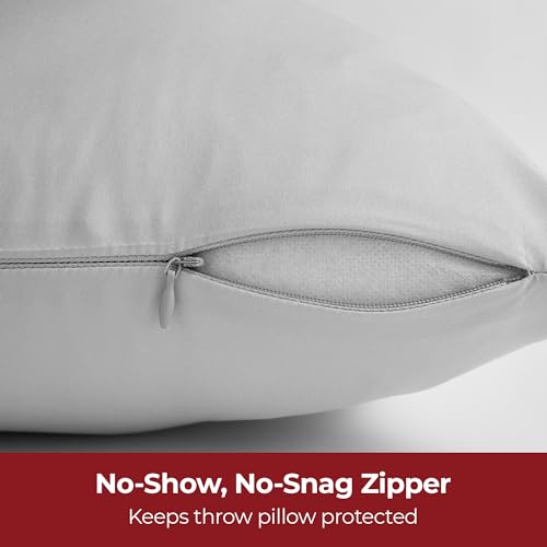 Mellanni Throw Pillow Covers - Pack of 2 Decorative Cover with Hidden Zipper - for Home Decor and Living Room Pillows - Double Brushed Microfiber - Easy Care and Quick Drying (20x20, Light Gray)