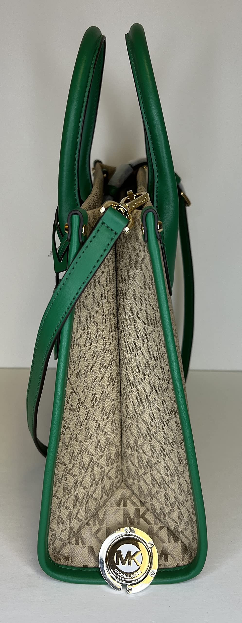 Michael Kors Mirella MD EW Logo Tote Bag bundled with Large Continental Wallet and Purse Hook (Palmetto Green)