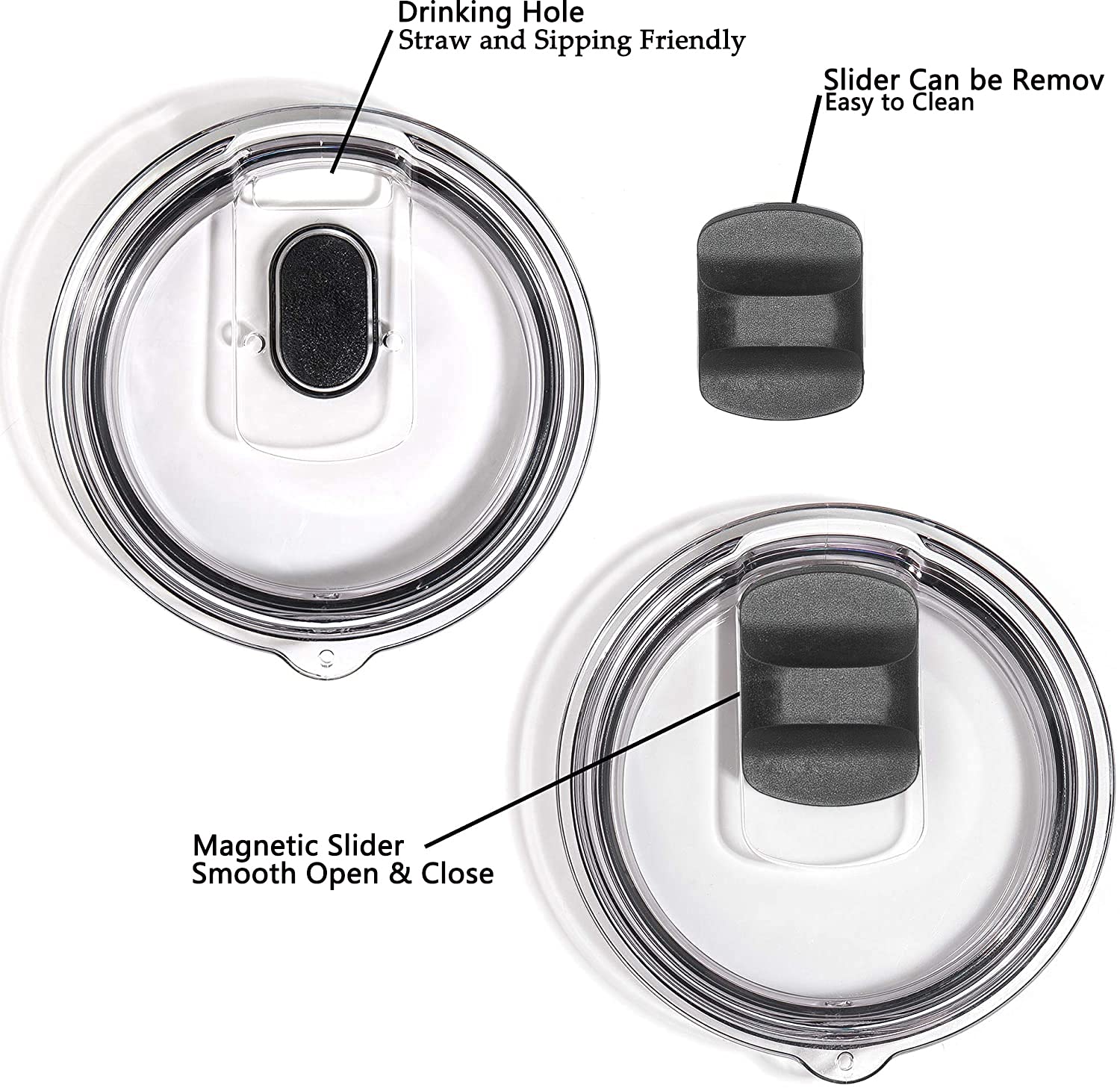 20 oz Magnetic Tumbler Lid for Compatible with YETI Rambler, Ozark Trail, Old Style Rtic and More, Magnetic Slider Switch Spill Proof Tumbler Cover (10/20oz Black 1Pcs)