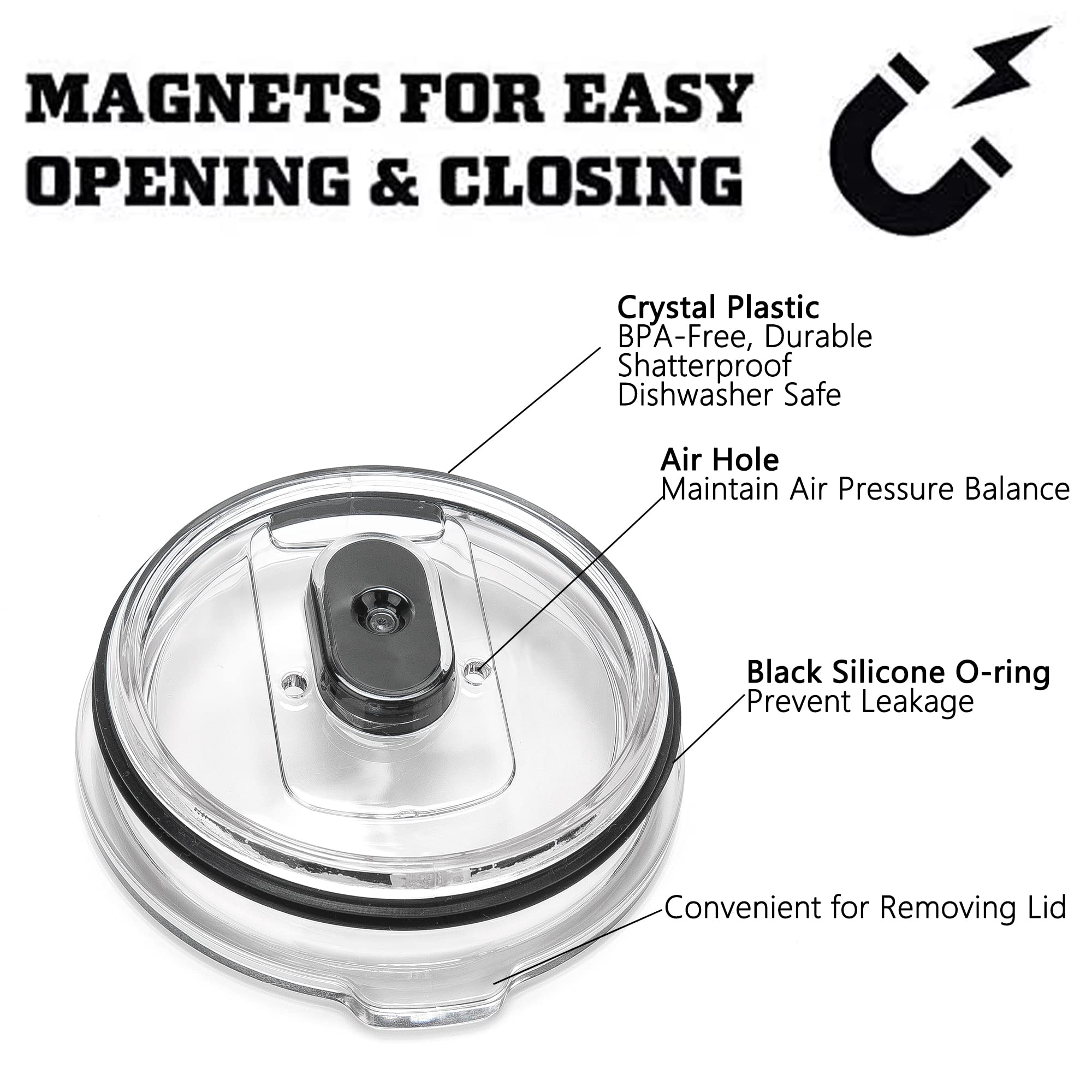 20 oz Magnetic Tumbler Lid for Compatible with YETI Rambler, Ozark Trail, Old Style Rtic and More, Magnetic Slider Switch Spill Proof Tumbler Cover (10/20oz Black 1Pcs)