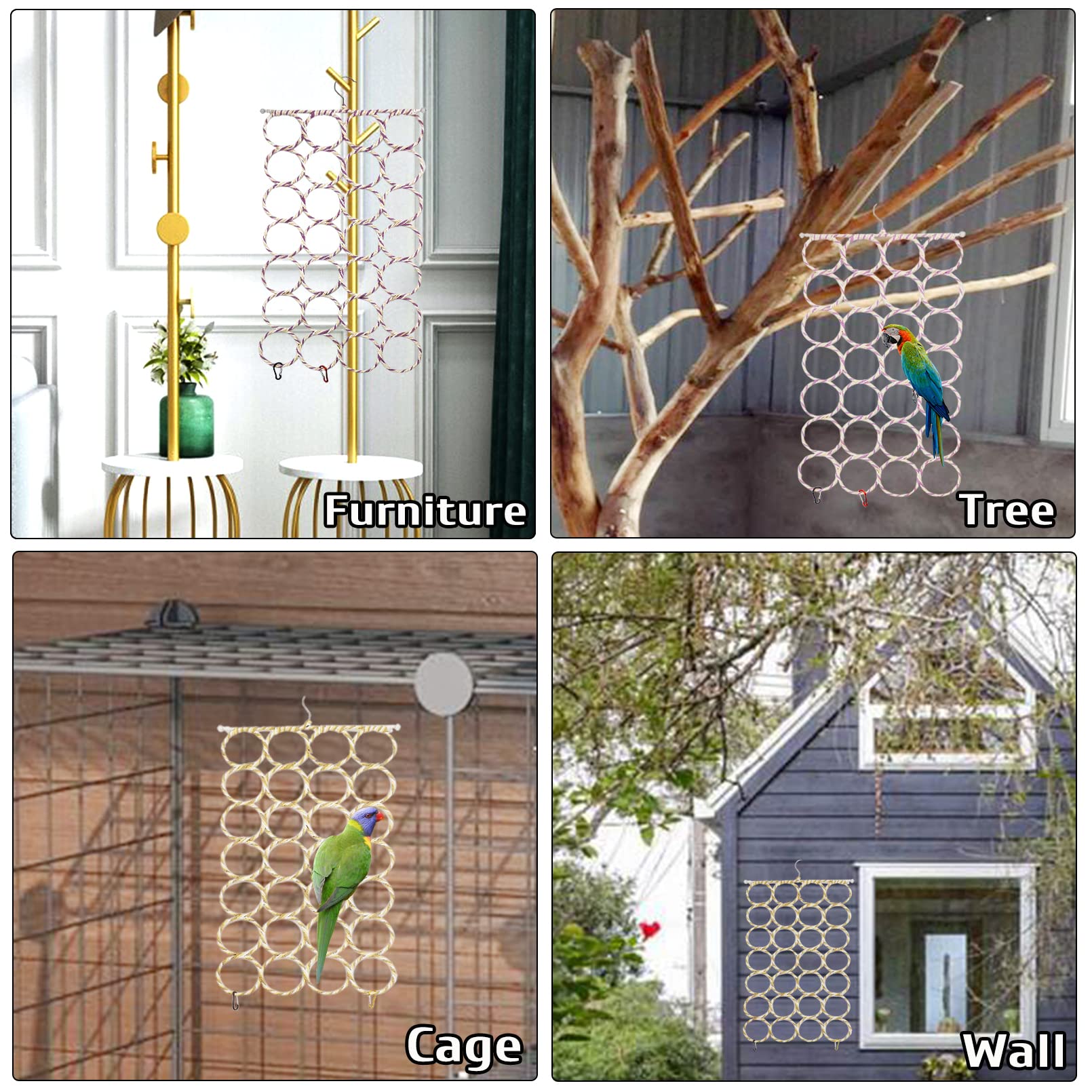 BNOSDM 3 Packs Bird Hemp Rope Net Swing Climbing Rope Net for Birds Parrot Ladder Macaw Hanging Hammock Activity Toy for Rats Parakeet Cockatiel Cockatoo Conure African Grey Budgie