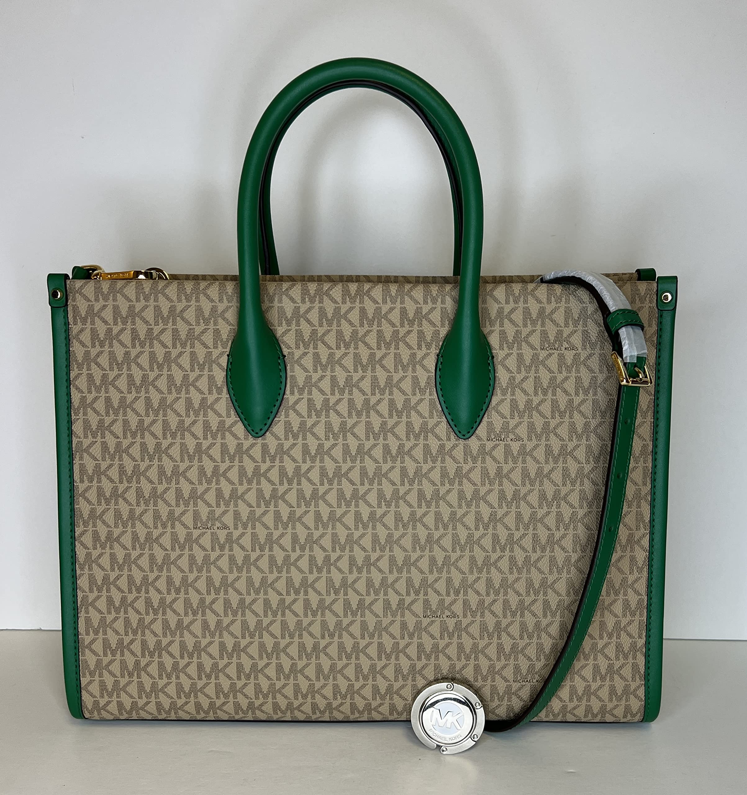 Michael Kors Mirella MD EW Logo Tote Bag bundled with Large Continental Wallet and Purse Hook (Palmetto Green)