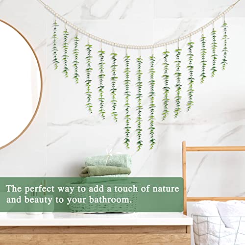 Yastouay Clearance 40" Artificial Eucalyptus Hanging Wall Decor with 6.56Ft Light Boho Wall Decor Wooden Beads Garland Fake Eucalyptus Plant Faux Fake Greenery Vines for Bathroom Bedroom Nursery
