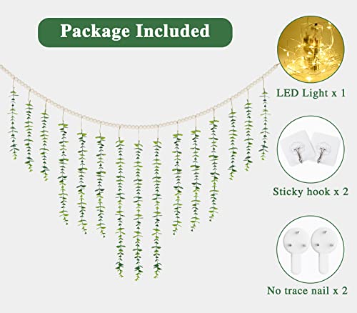 Yastouay Clearance 40" Artificial Eucalyptus Hanging Wall Decor with 6.56Ft Light Boho Wall Decor Wooden Beads Garland Fake Eucalyptus Plant Faux Fake Greenery Vines for Bathroom Bedroom Nursery