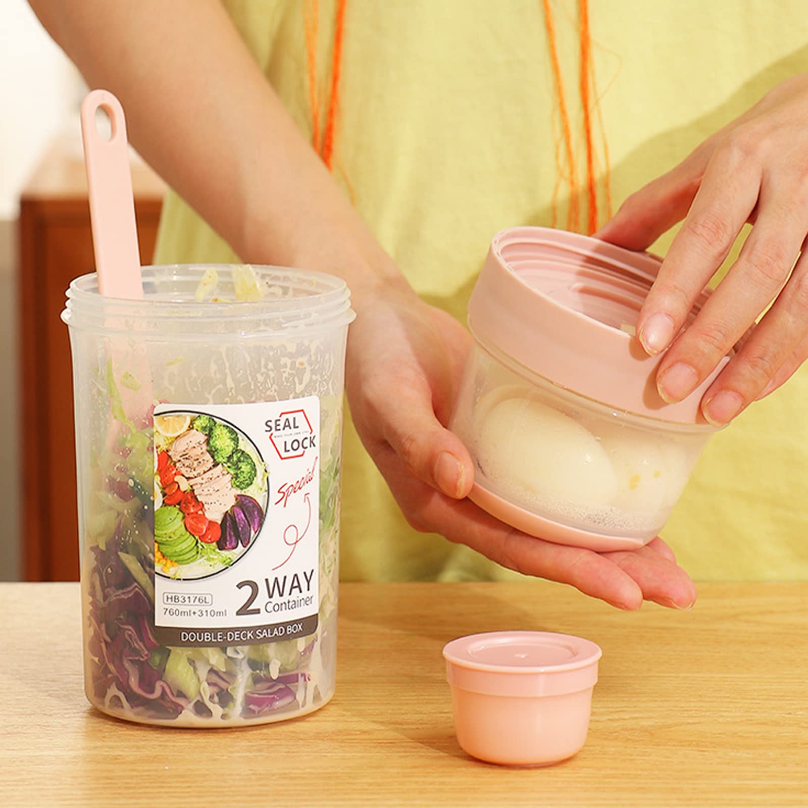 MANMAOHE 25.7oz Keep Fit Salad Meal Shaker Cup Fresh Salad Cup with Fork and Salad Dressing Holder Portable Fruit Vegetable Salad Cups Container for Work Travel Picnic