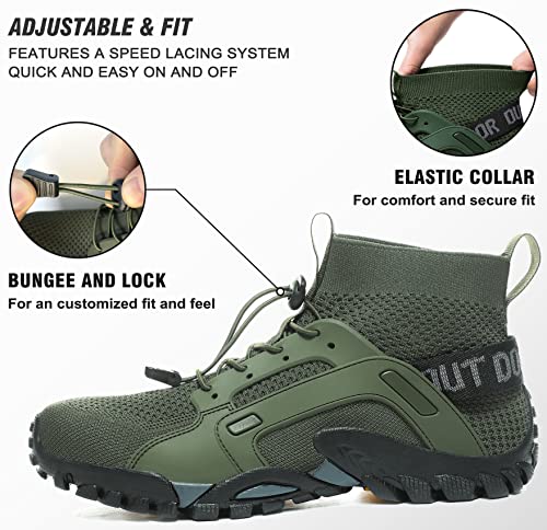 LOUECHY Men's Hiking Shoes Slip-On Walking Shoes Breathable Sock Sneakers 8305-41 Army Green-8